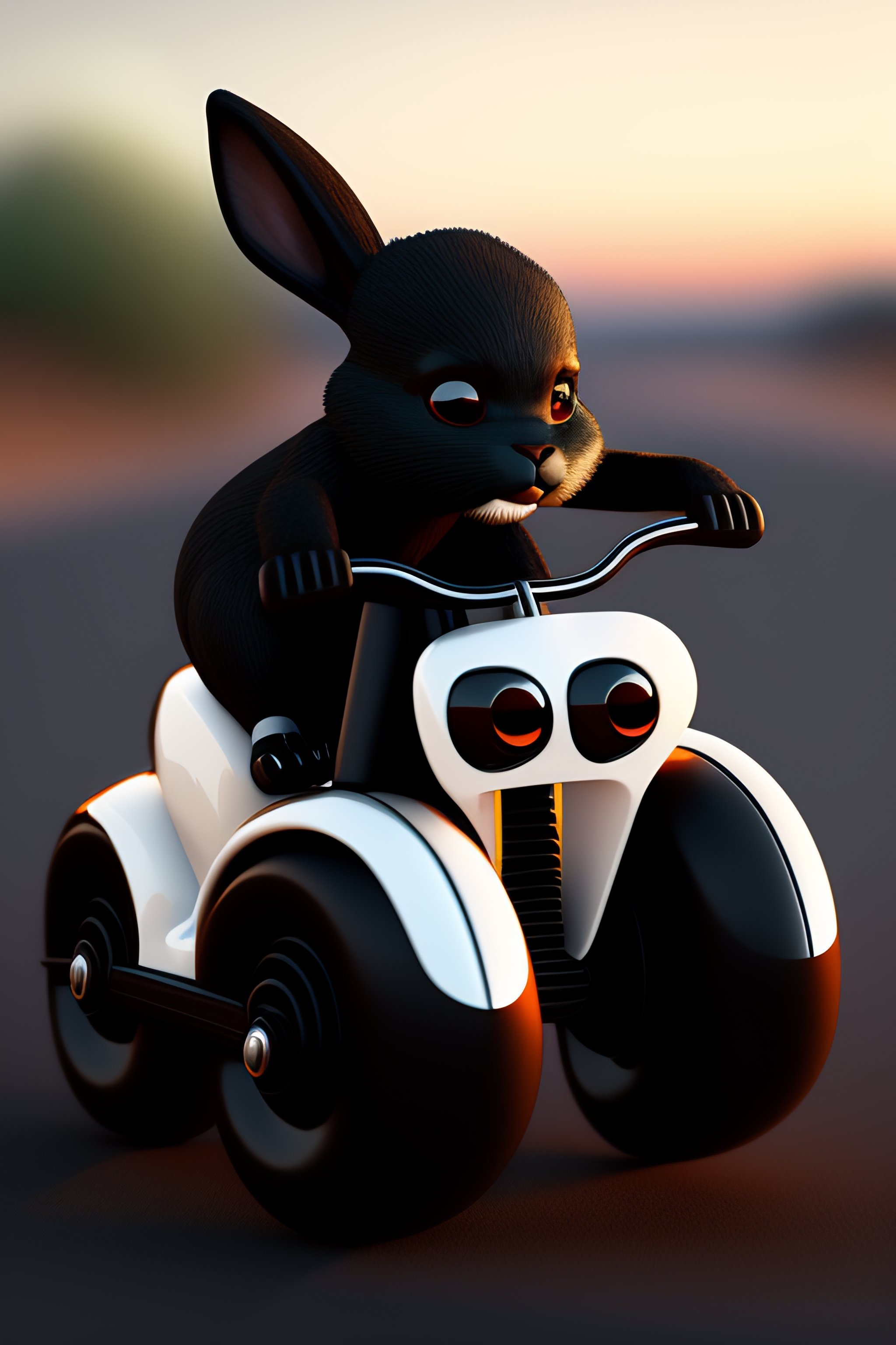 Lexica - Black Humanoid Rabbit with large white eyes riding a Suzuki 3d ...