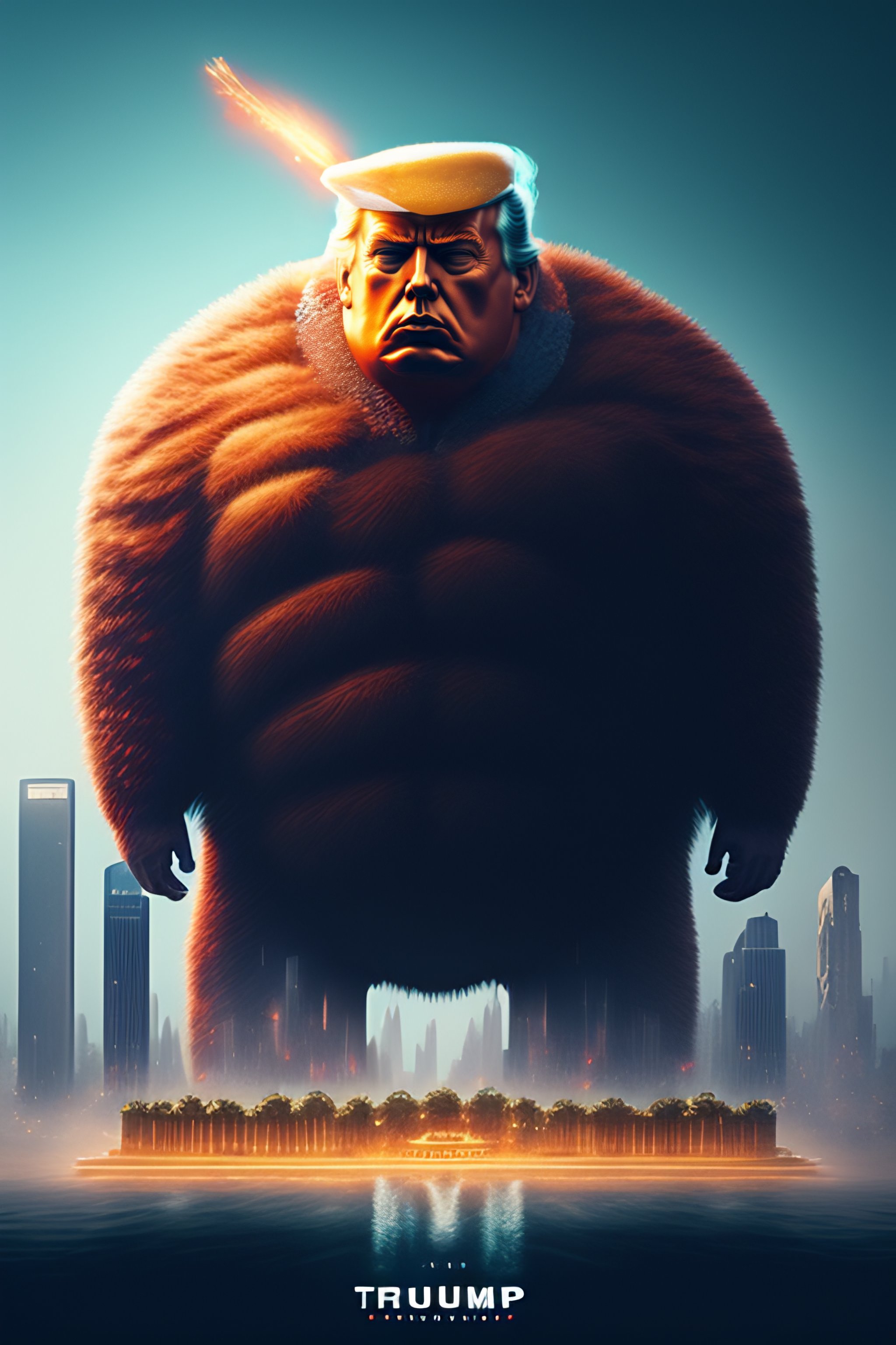 Lexica - Donald Trump depicted as a giant monster destroying a city