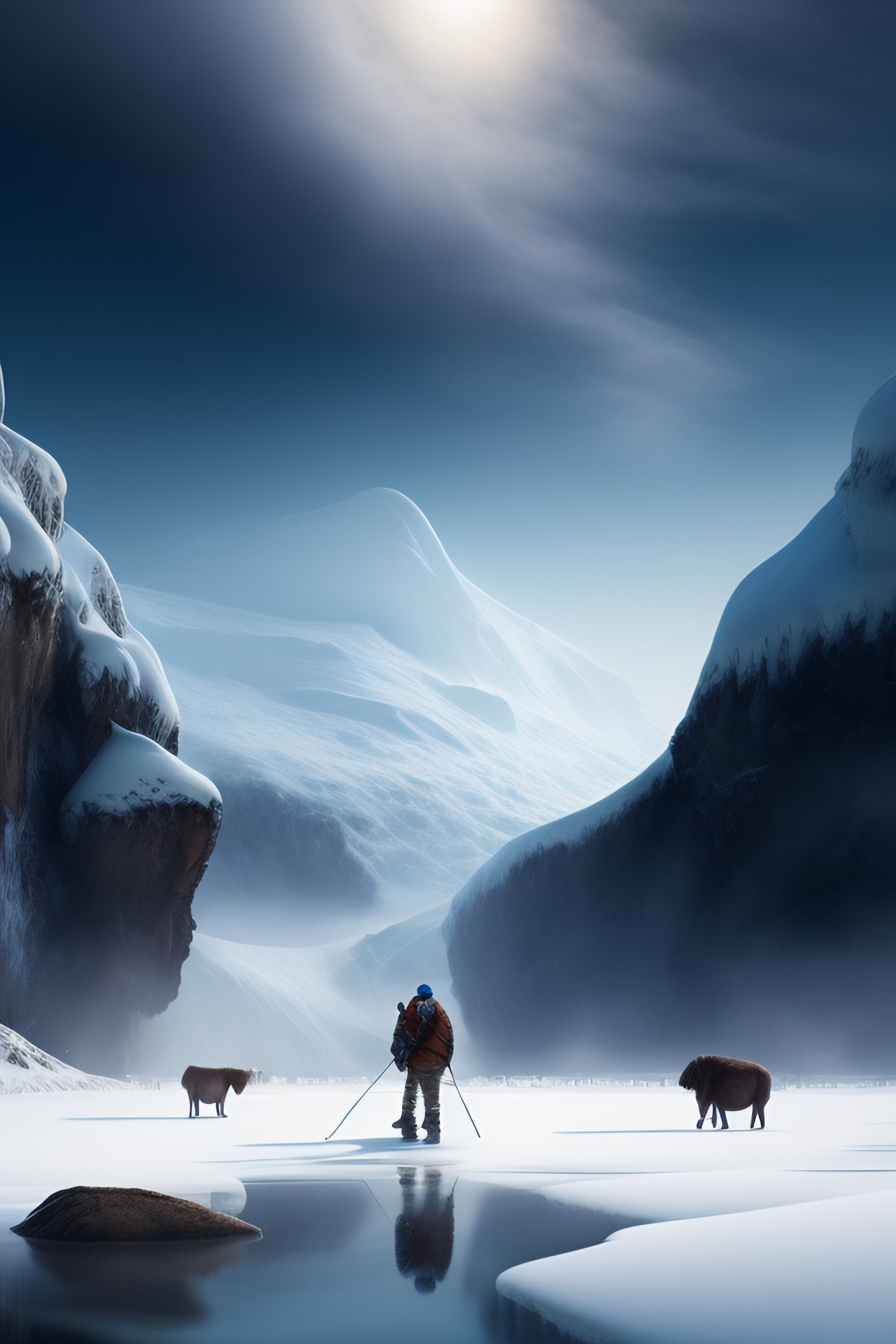 Lexica - A neanderthal caveman hunt seek animal frozen in the ice Snow