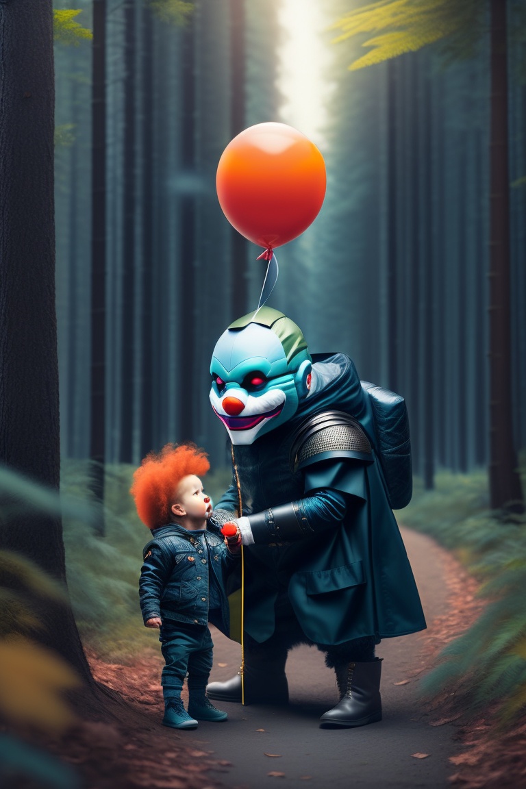 Lexica - Killer clown with robo balloon cyberpunk halloween in forest ...