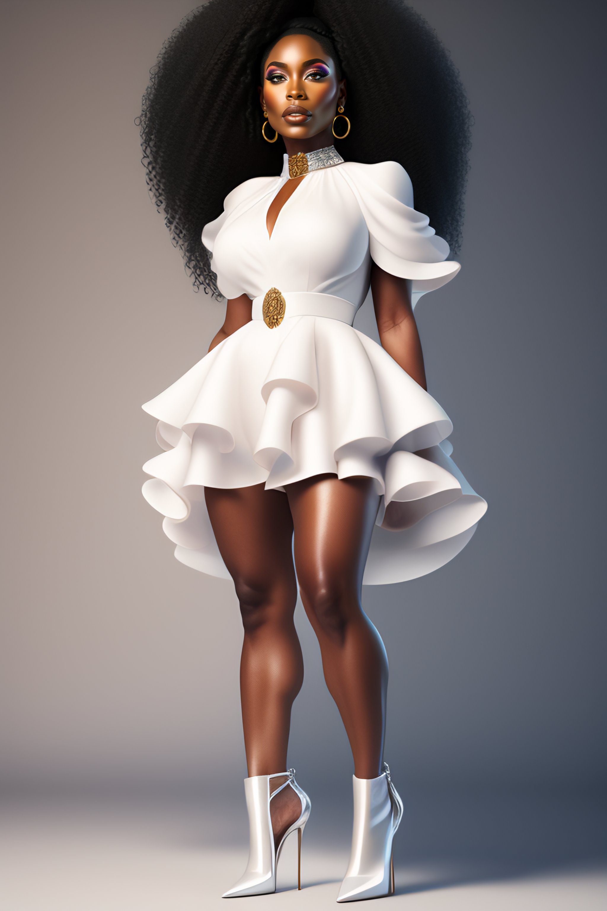 Lexica - Animated African American diva female in white dress and high ...