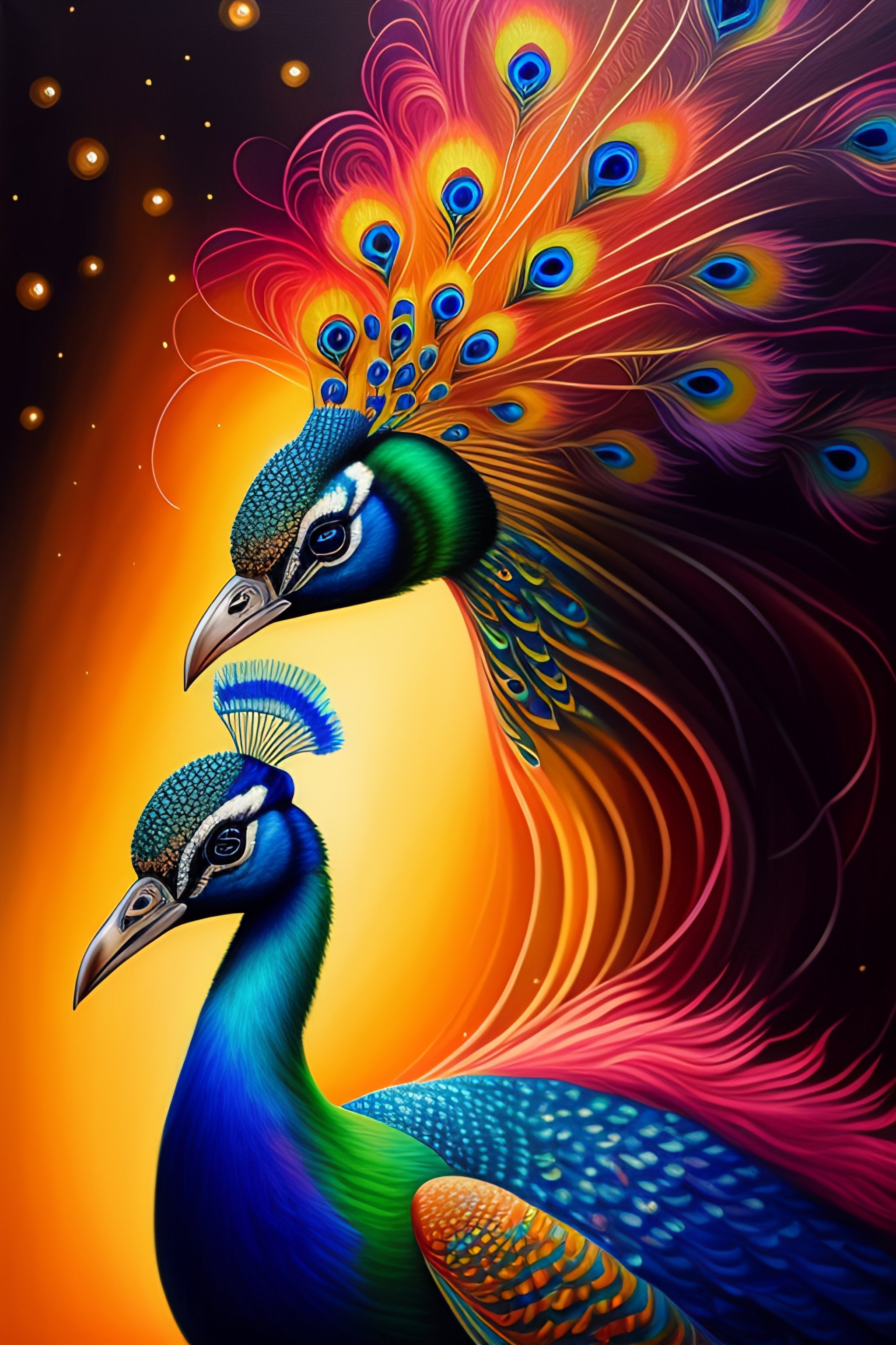 Lexica - Peacock full color painting with luminescent contours