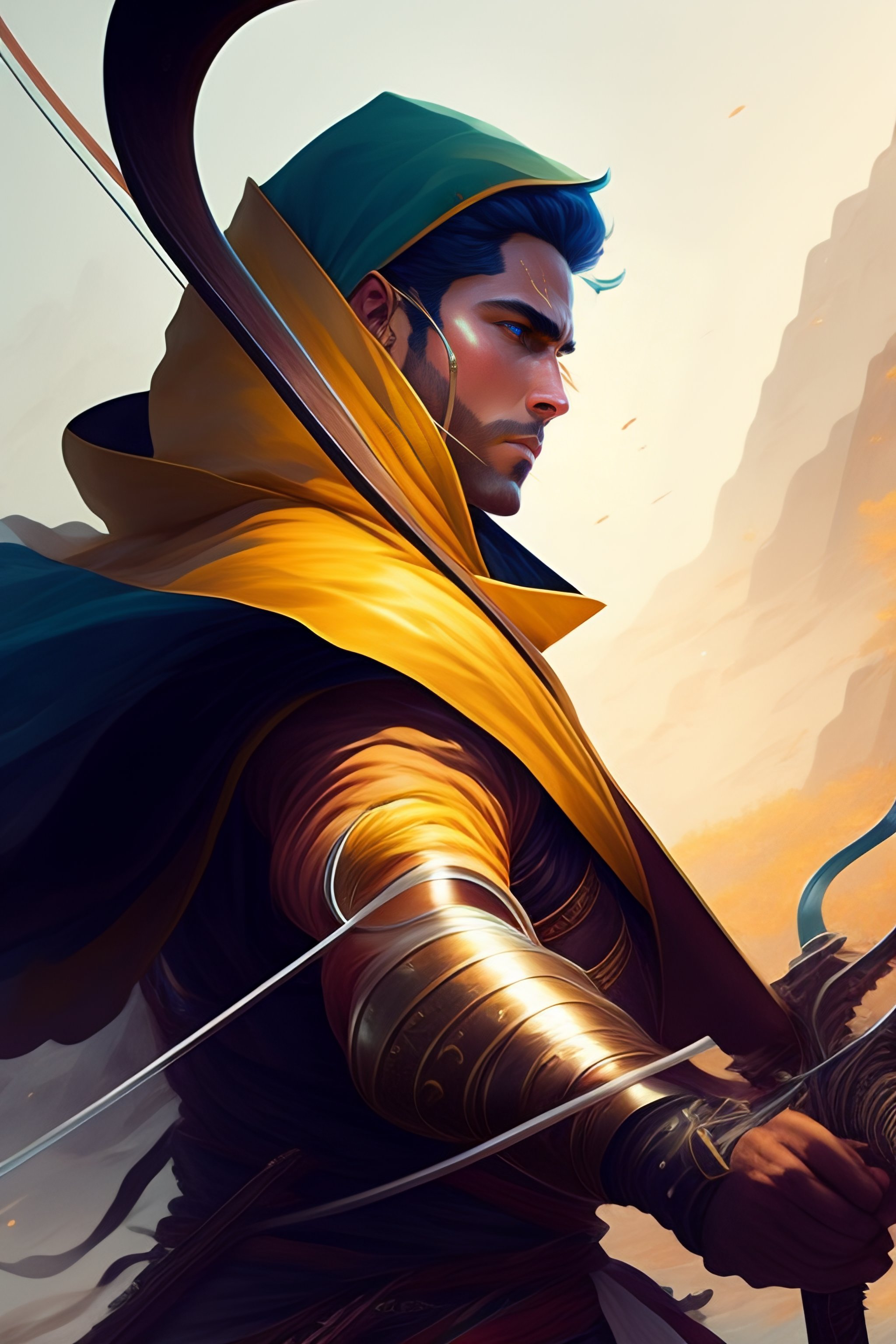 Lexica - Highly detailed of a man archer fighting with a bow, with a ...