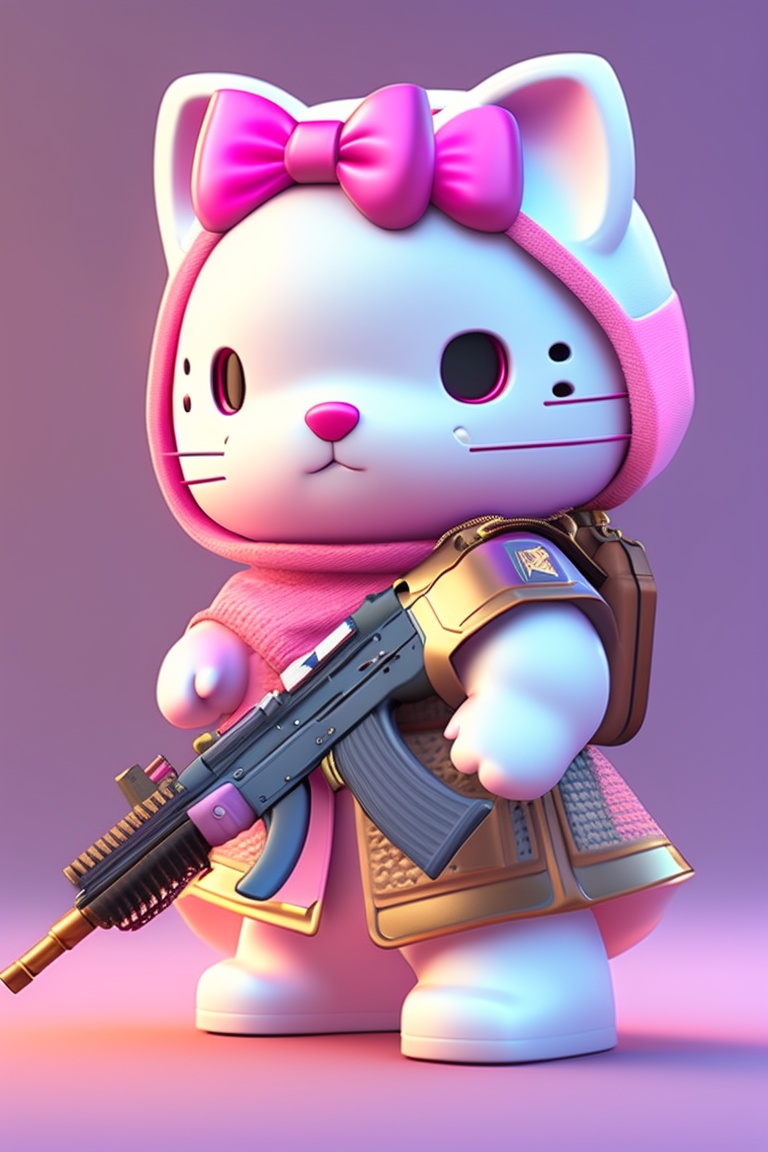 Lexica - Hello kitty clutching a pink ak-47, 4k, unreal engine 5 ...