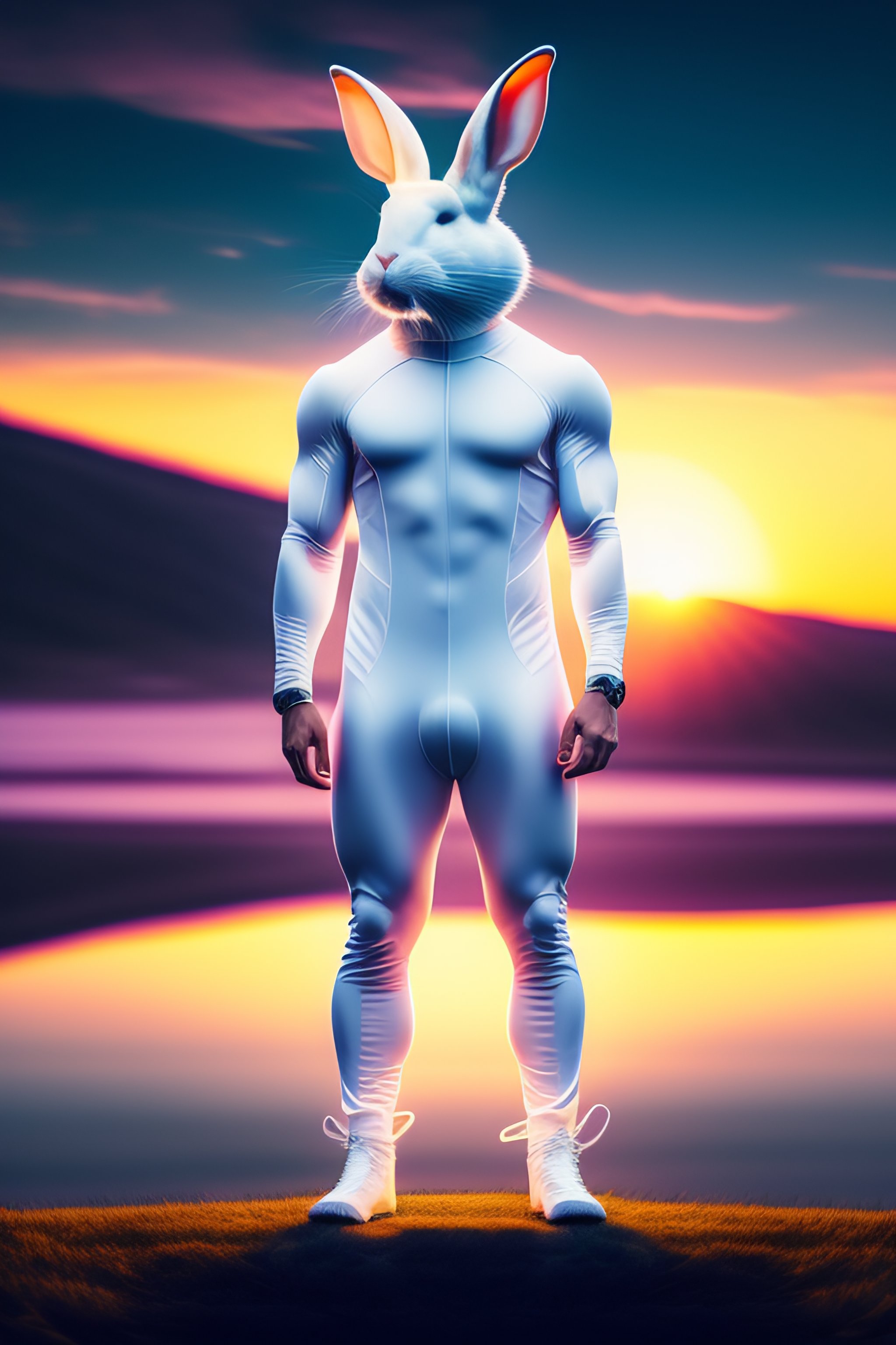 Lexica - Sunset- matrix- beautiful- white rabbit- 8k- floppy ears- half ...