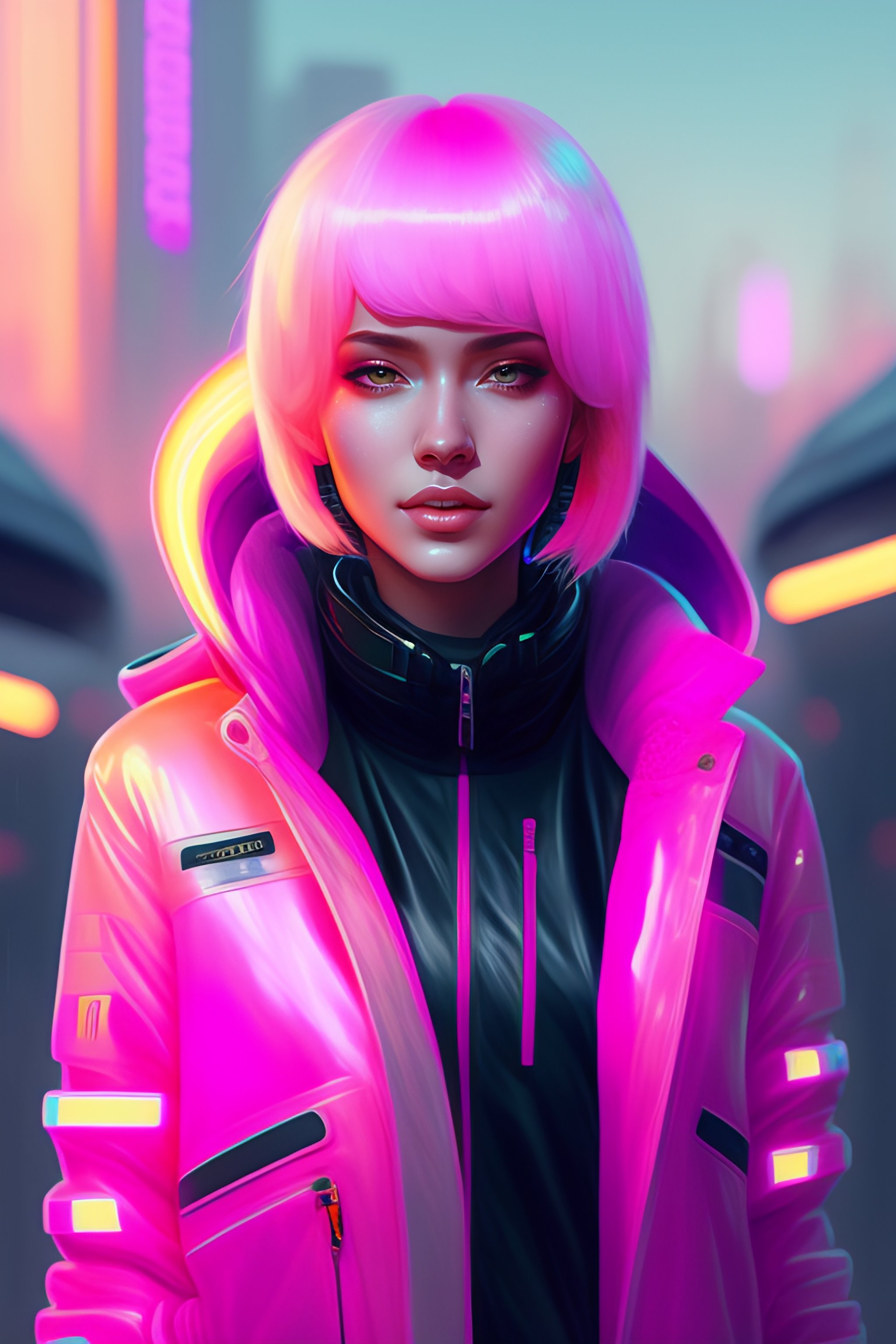 Lexica - Detailed portrait of smiling cyborg girl, cyberpunk futuristic ...