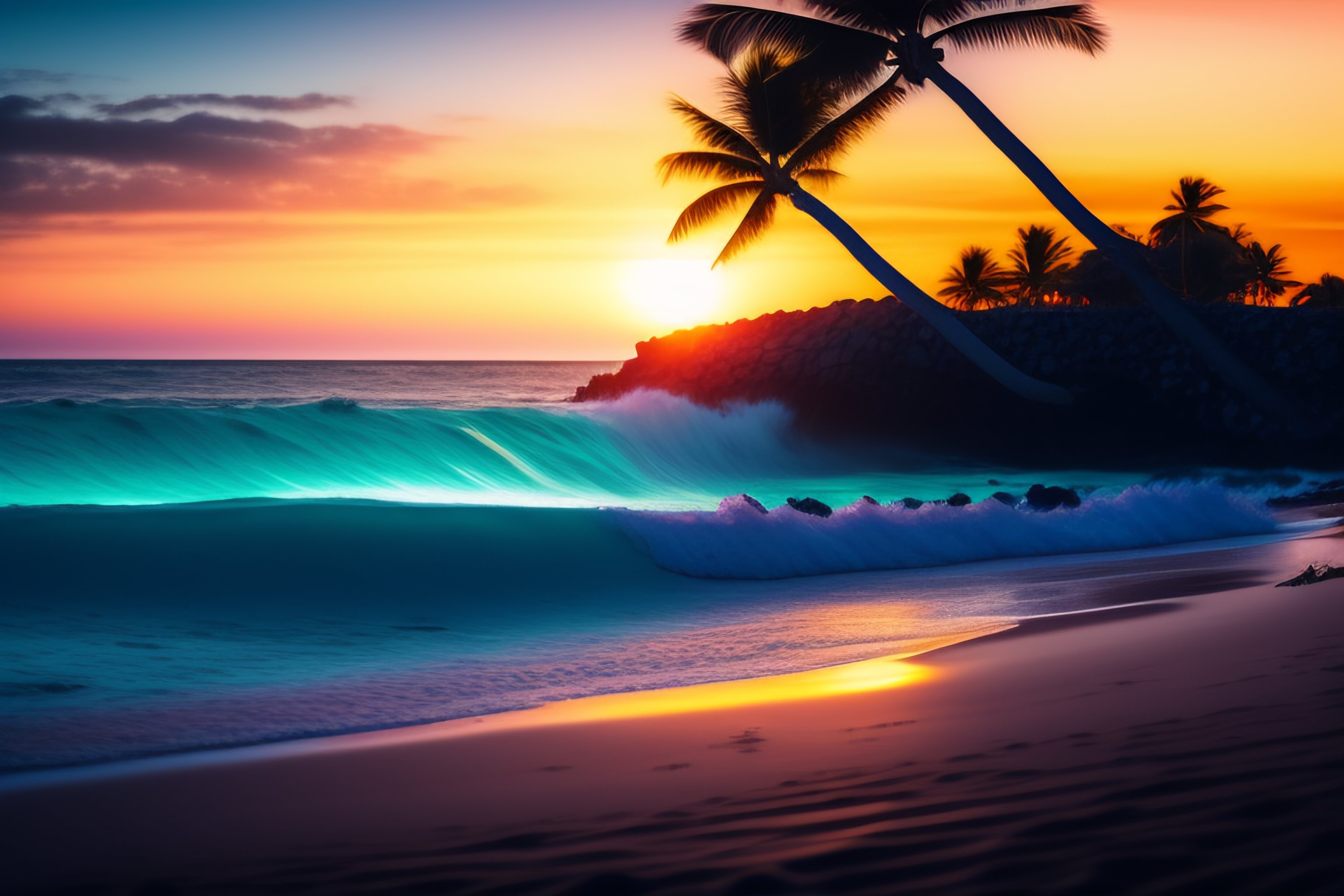 Lexica - Dynamic ocean view on a beach, cinema, sharp focus, intricate ...