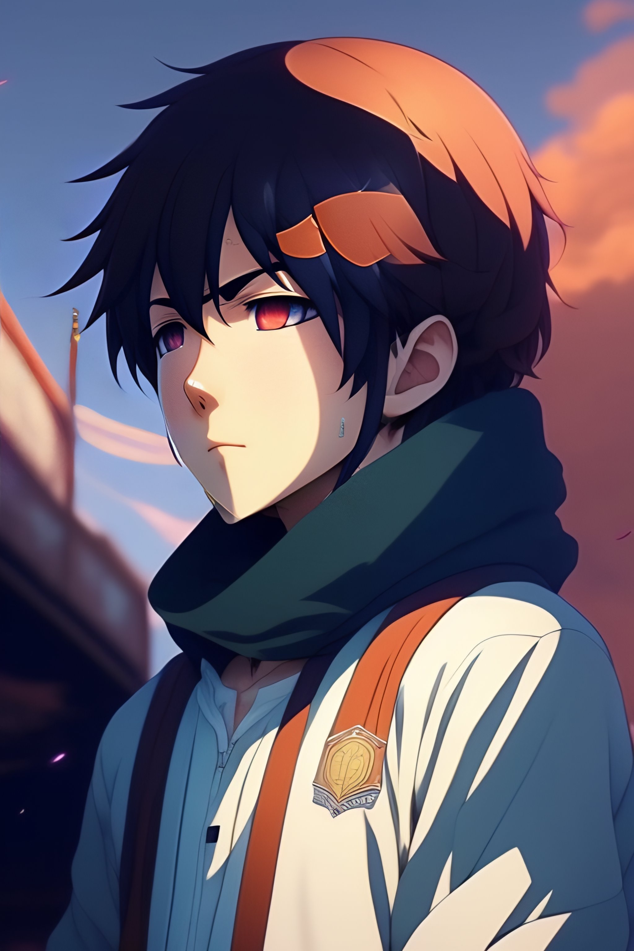 Lexica - A scared anime boy covers his face with his hands, a giant ...