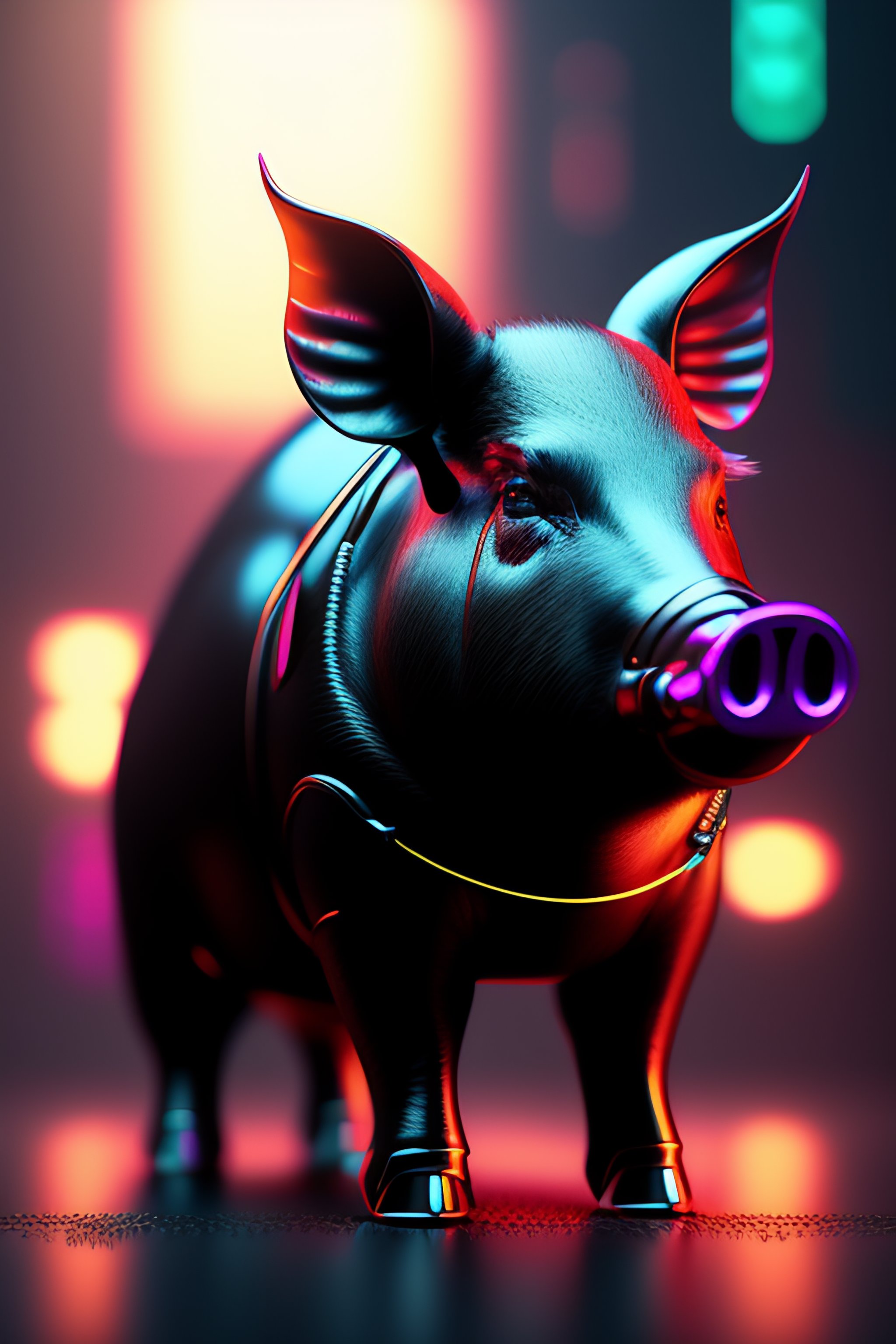 Lexica - Cyberpunk pig, with a sword, wetlook, abstract black oil, gear ...