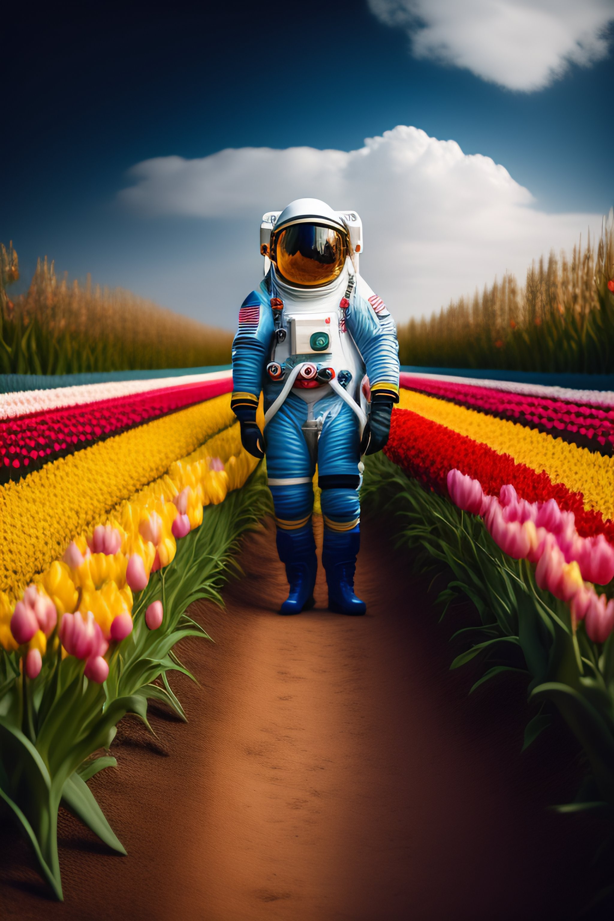 Lexica - An astronaut in a tulip garden on a spring day