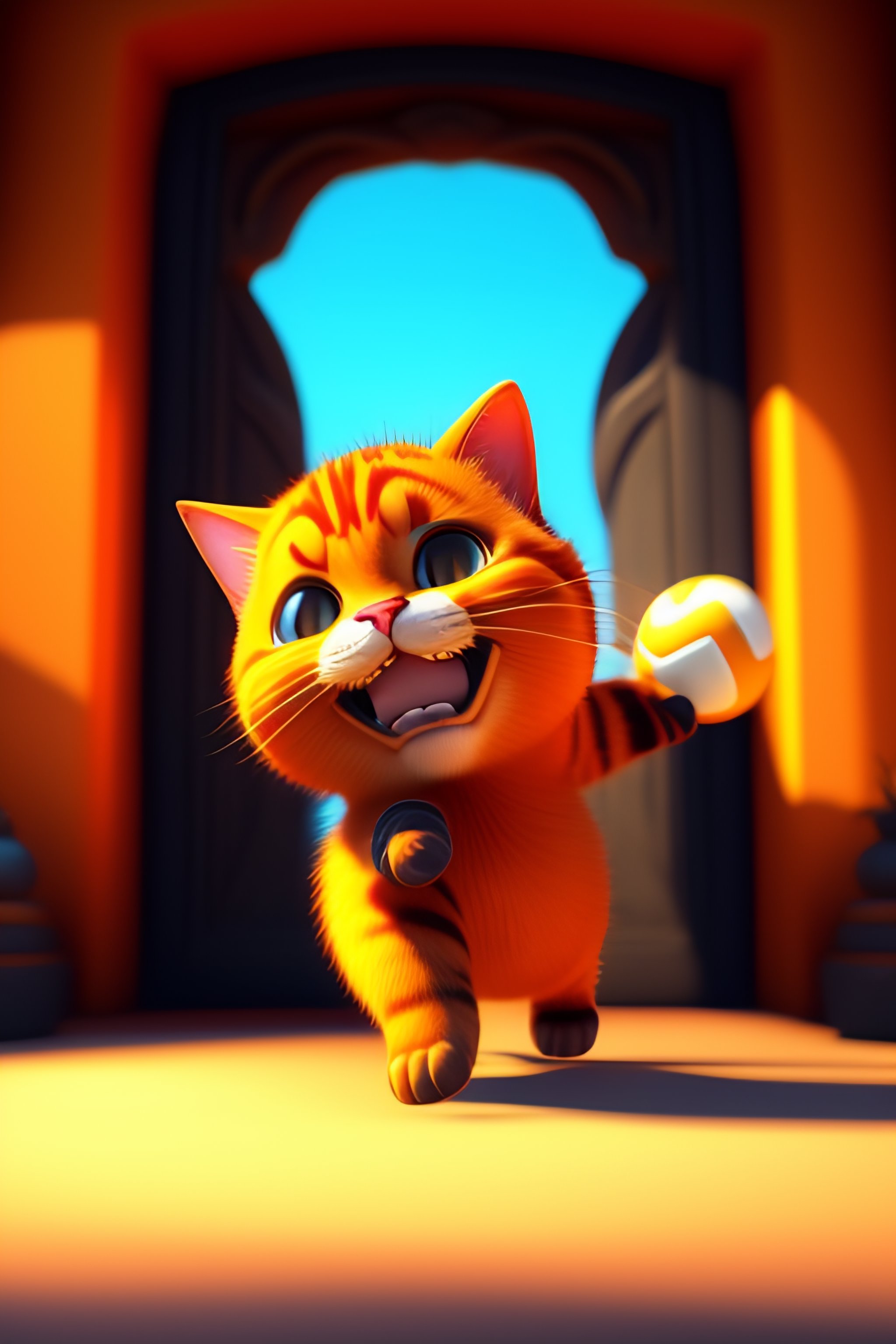 Lexica - Orang fury cat, long hai short legs, pixar style, moor cartoon ...