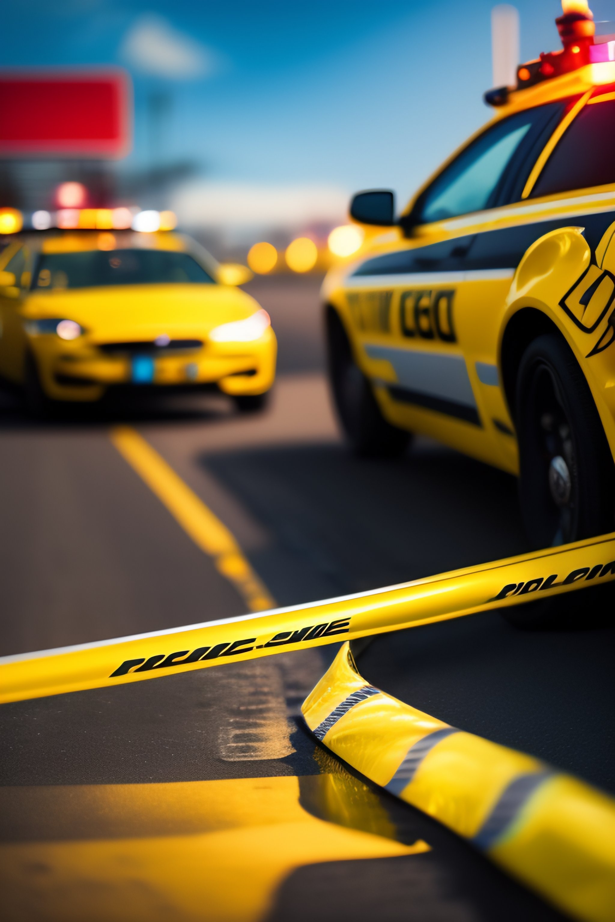 Lexica - Mickey mouse next to a crime scene, yellow tape, police cars