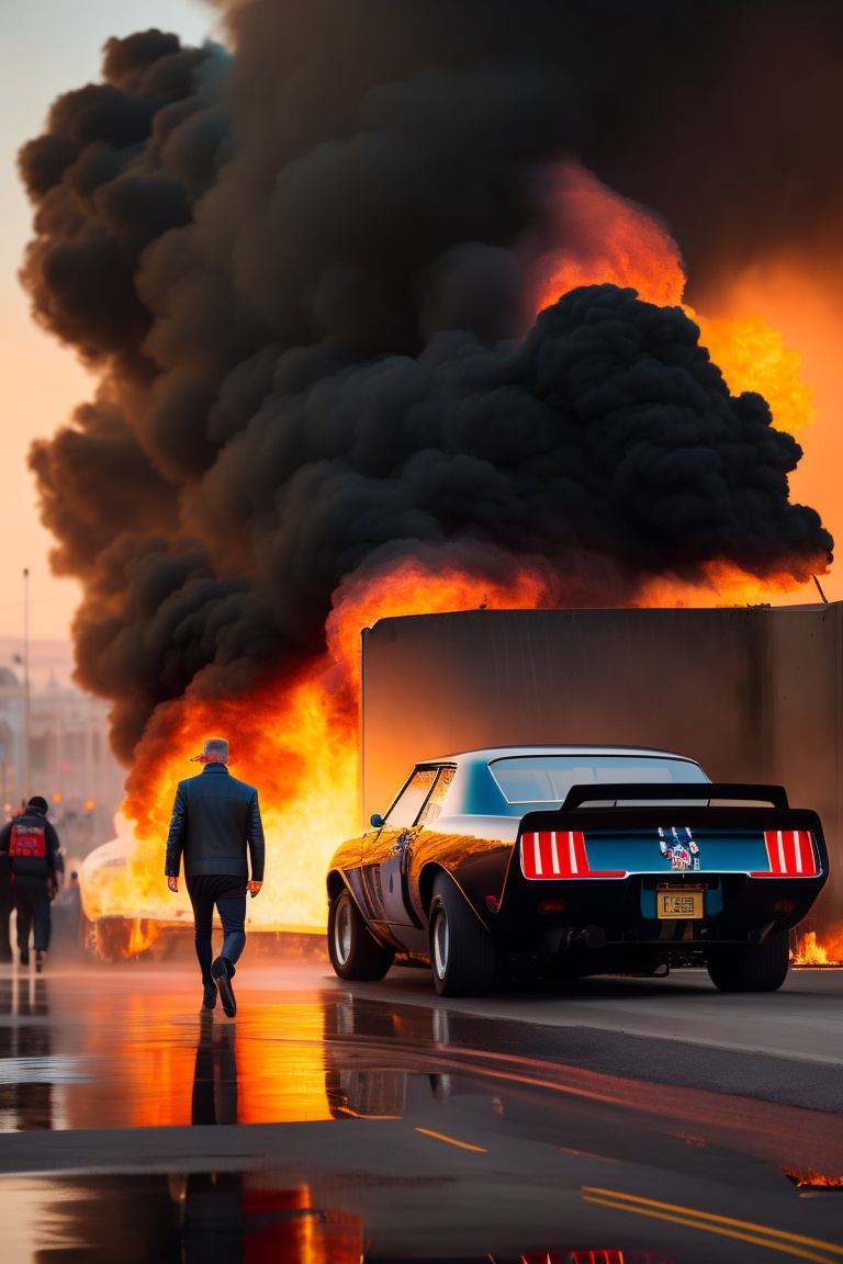 Lexica - [Image: Tony and Tommy walking away from a burning car ...