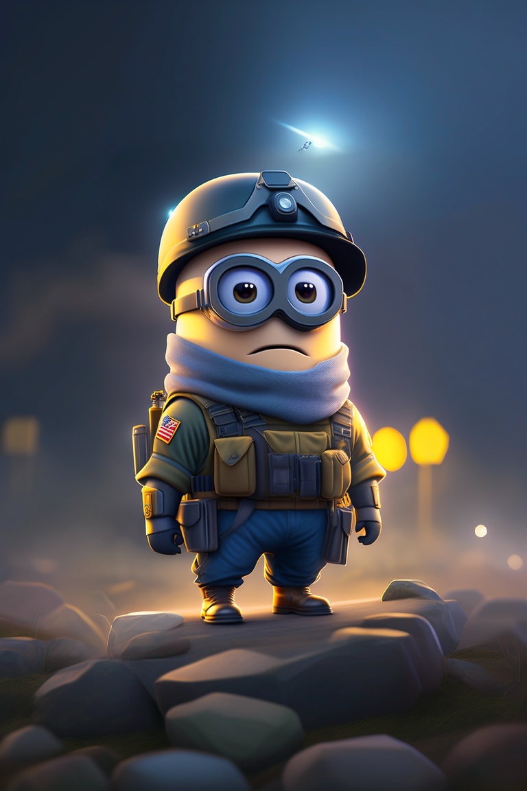 Lexica - A minion at the frontlines in the army at night with his ...