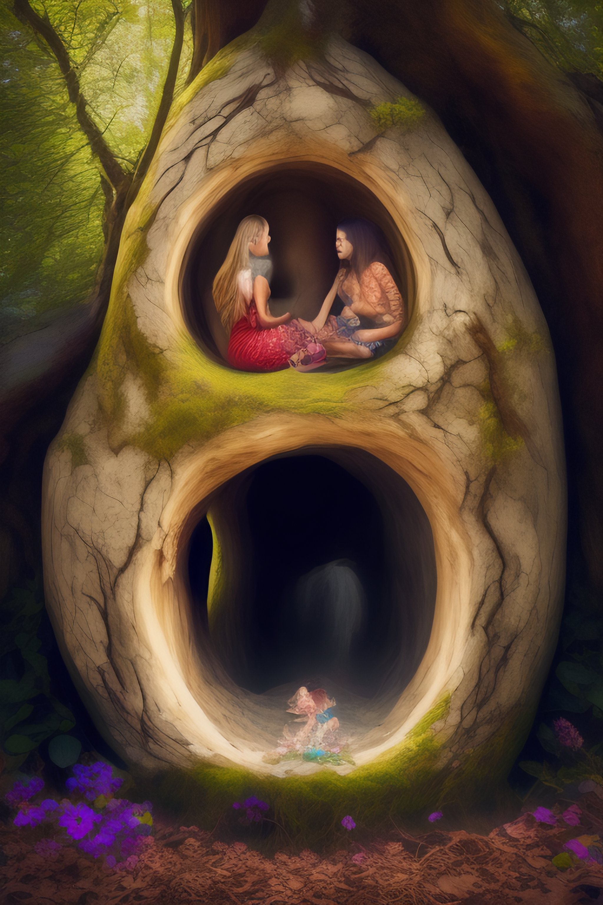 Lexica - Beautiful women fairies hiding from an evil phantom by sitting ...
