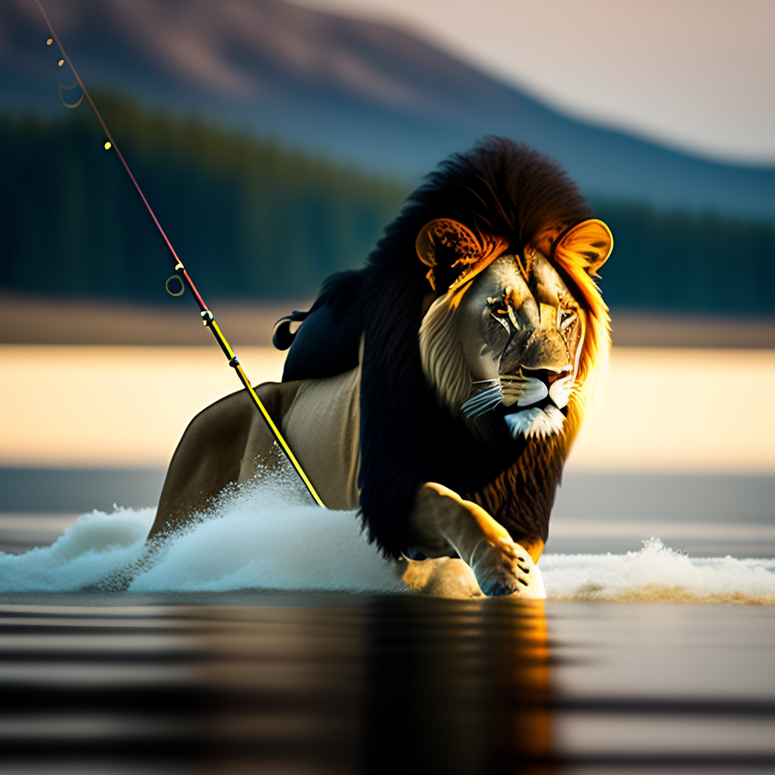 Lexica - A lion humanoid fishing