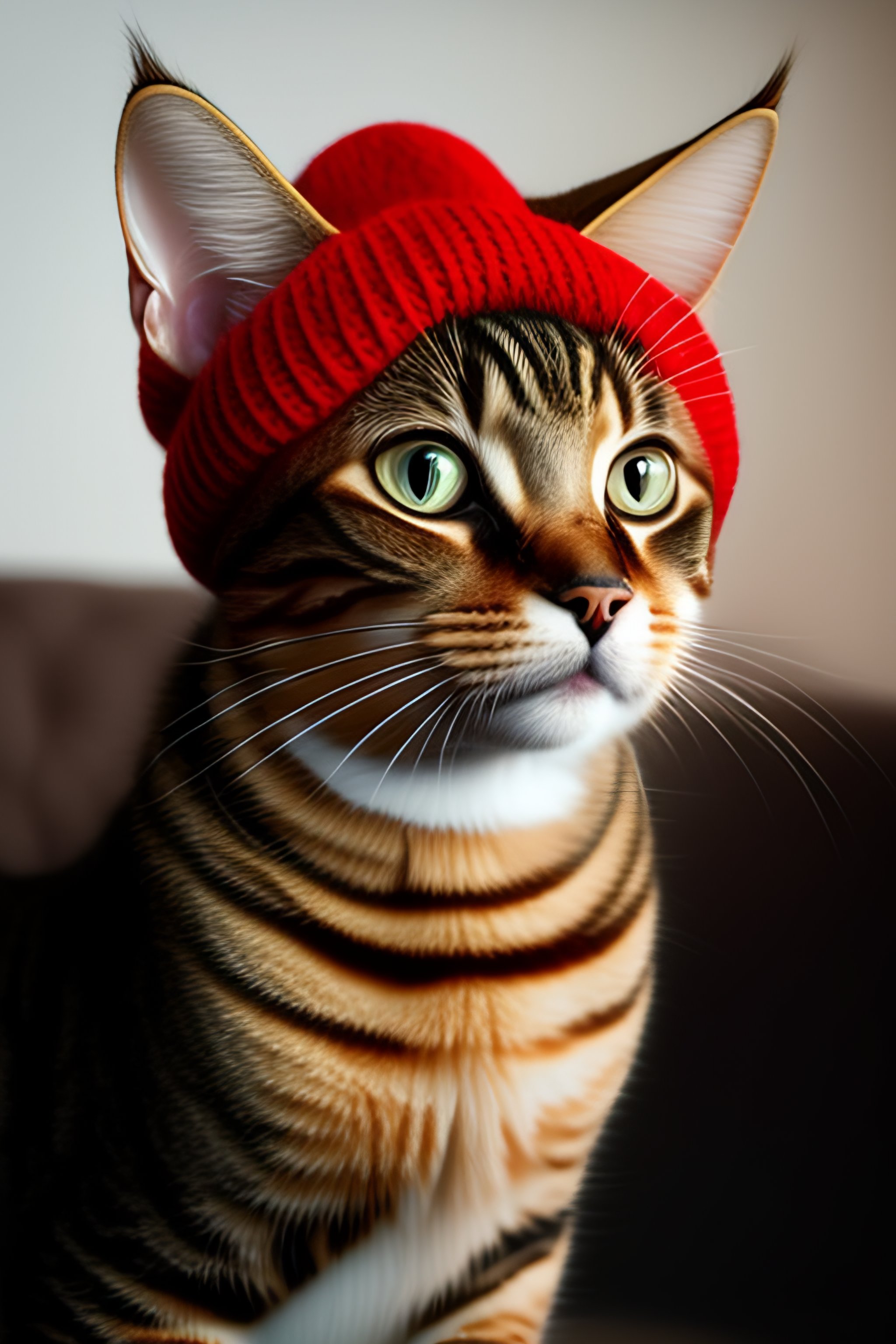 Lexica - Cute tabby cat photo, wearing wool hat, cat ears