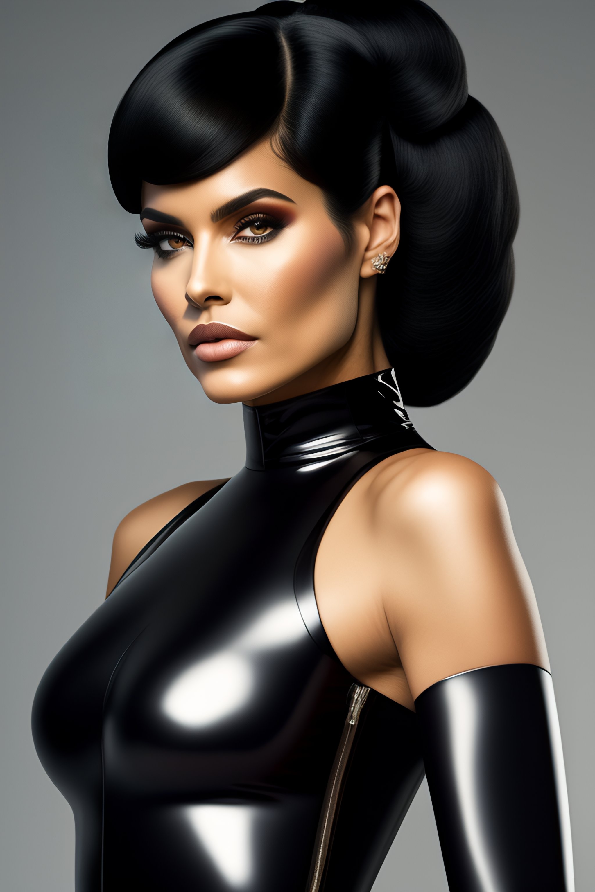 Lexica - Portrait of a woman with black hair, in latex suit, with big ...