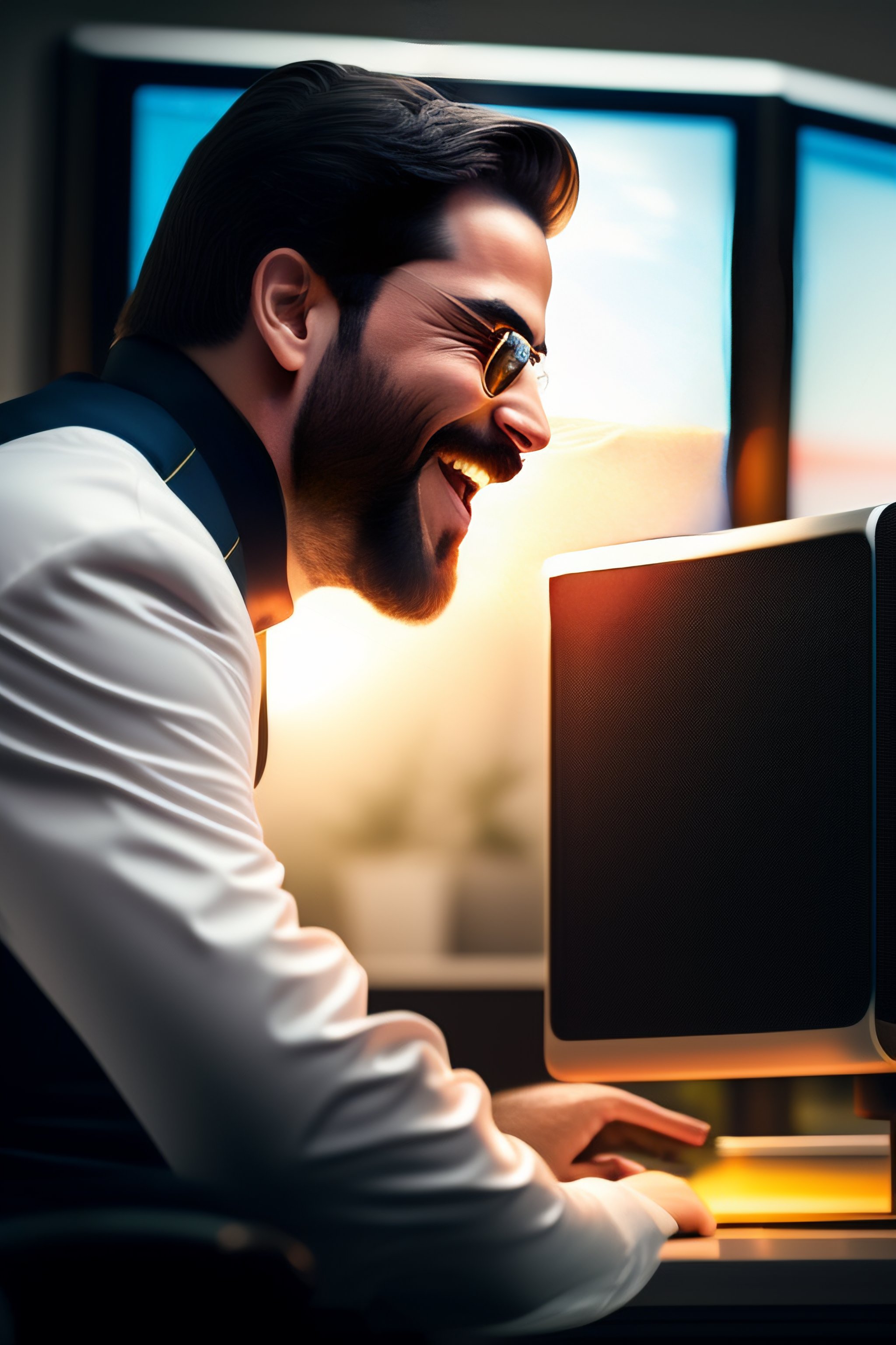 Lexica - Crazy and funny man working in a computer