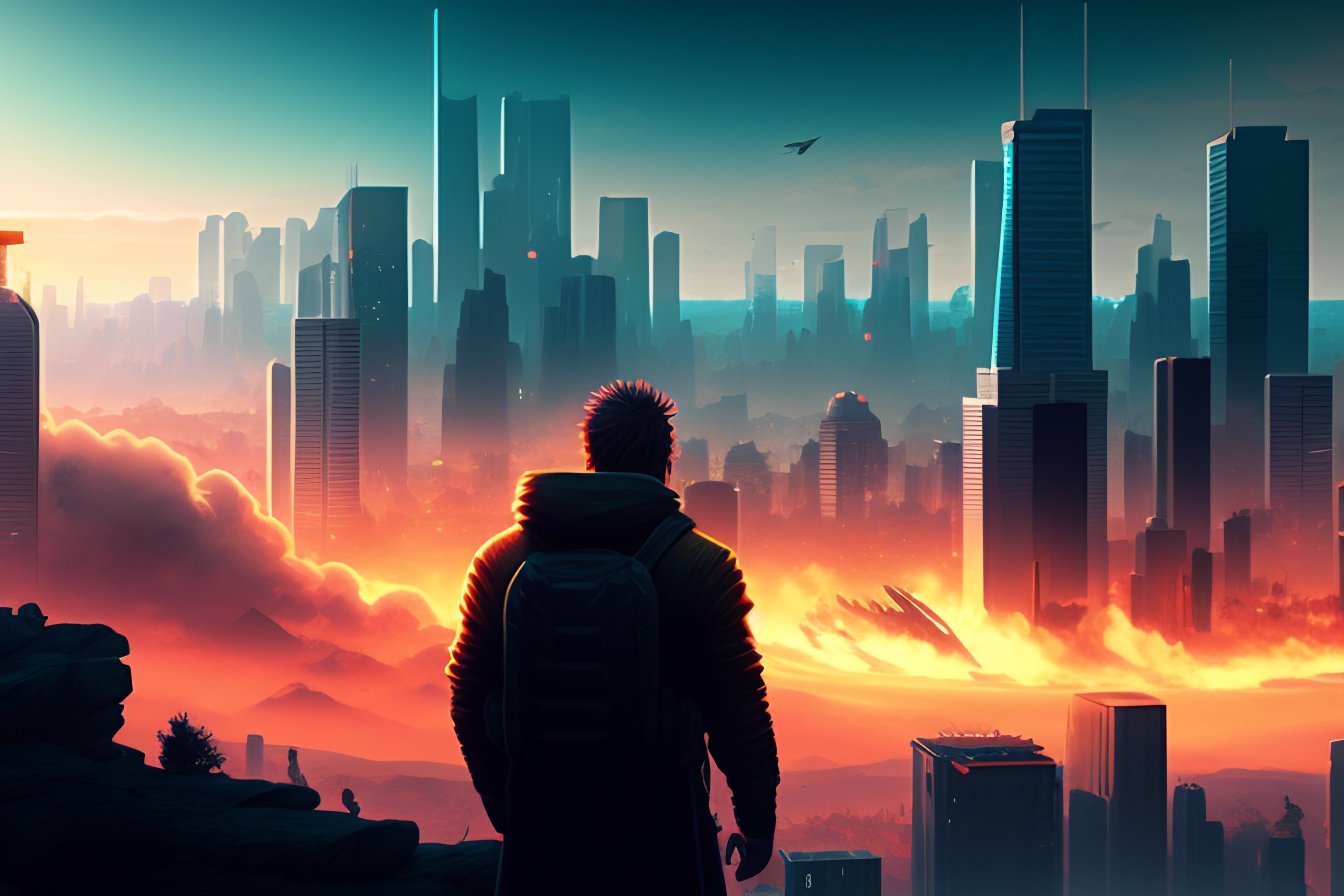 Lexica - Two grizzled survivors overlooking an over-grown ruined city ...