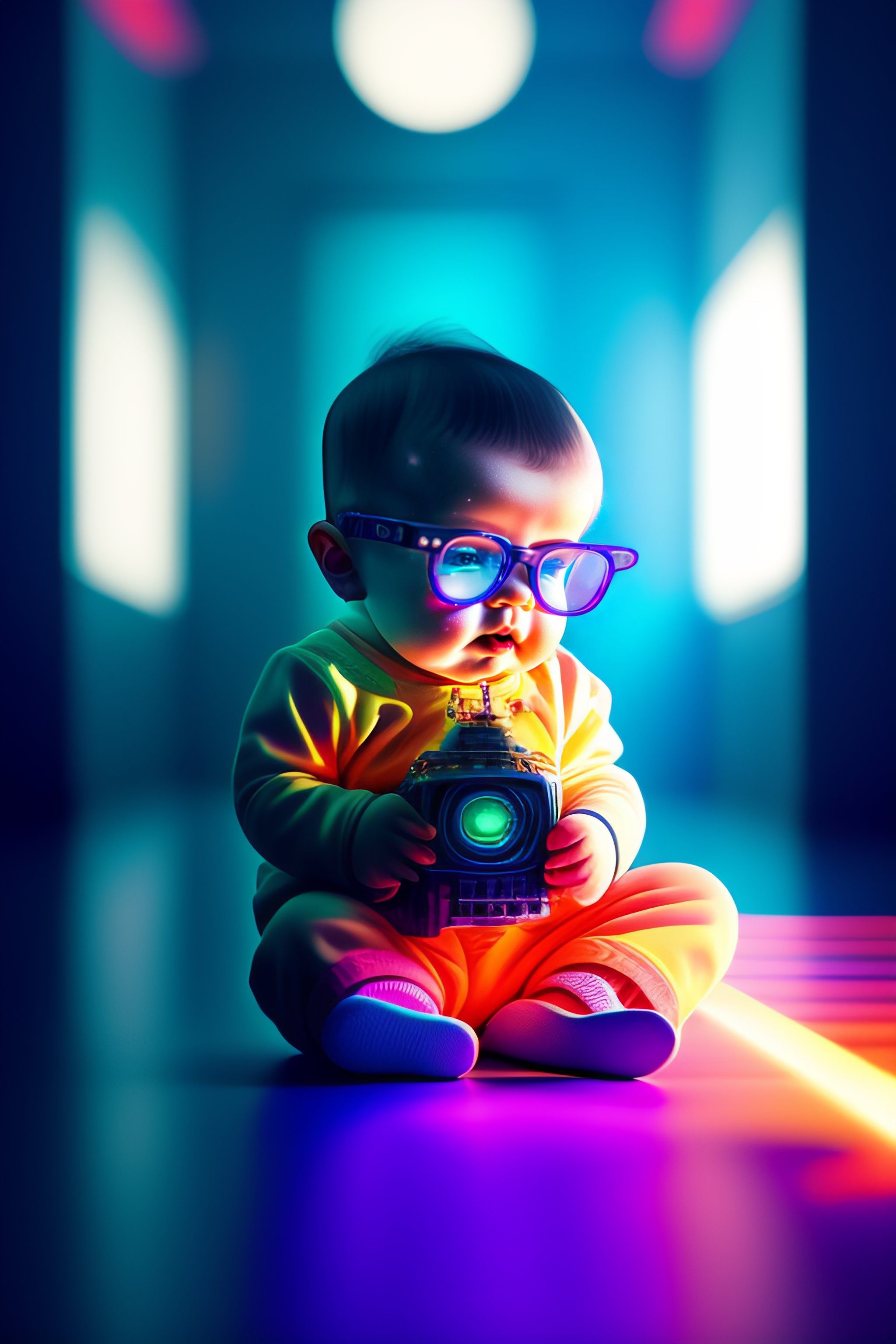 Lexica - A interdimensional space baby with glasses sitting on the ...