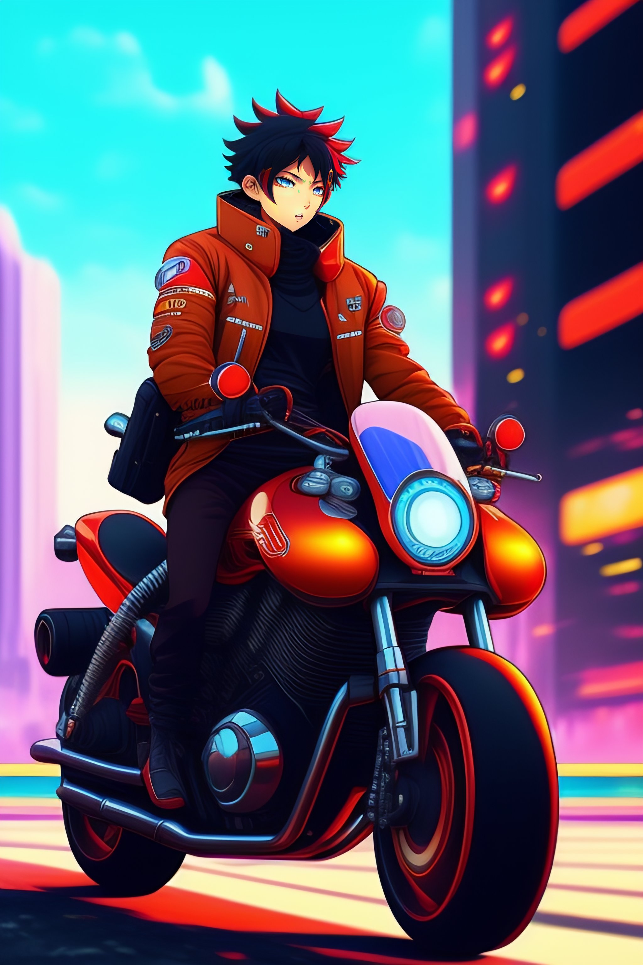 Lexica - Man on a futuristic motorbike in anime akira style in a ...
