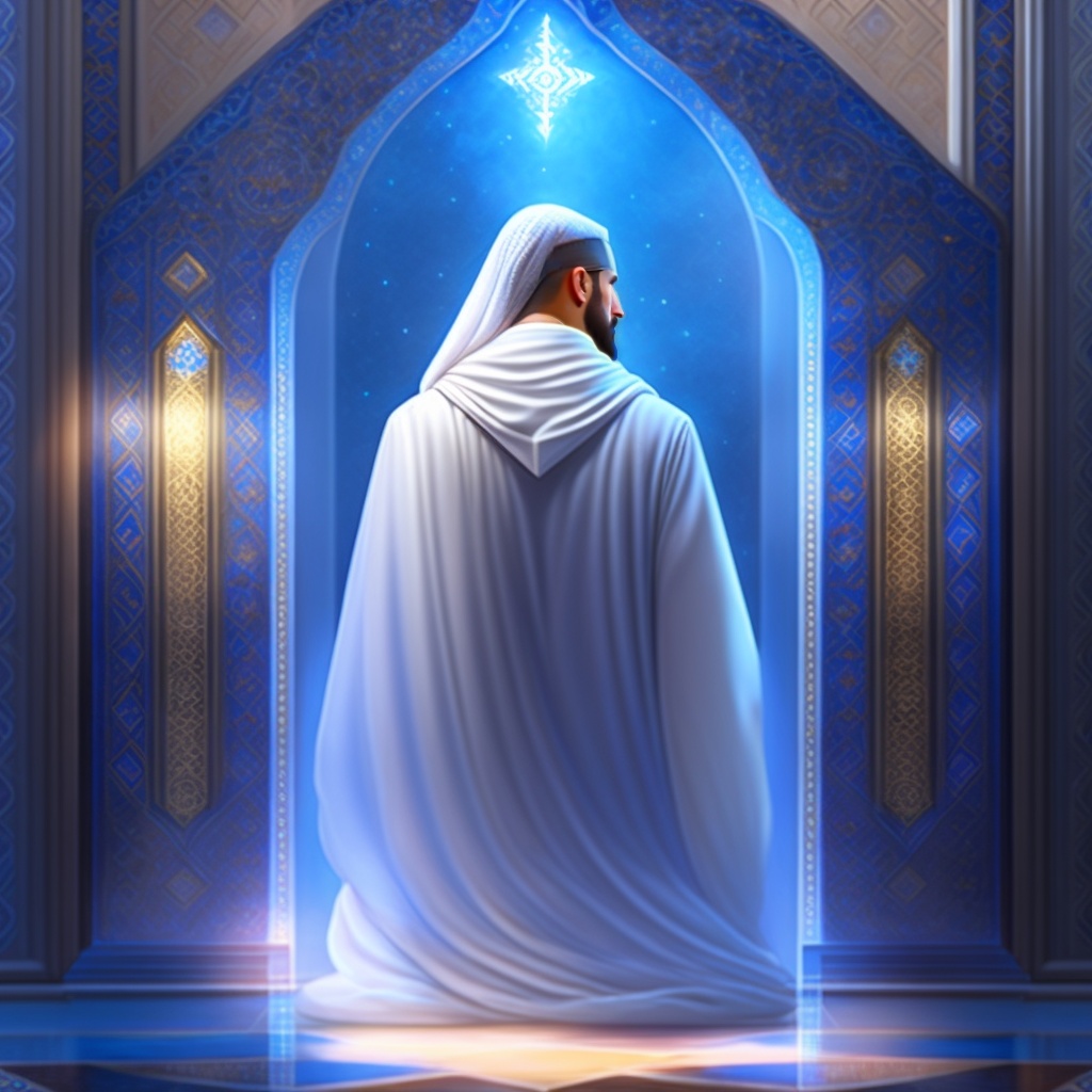 Lexica - A handsome mosque imam, aged 35, with a short beard, clad in a ...