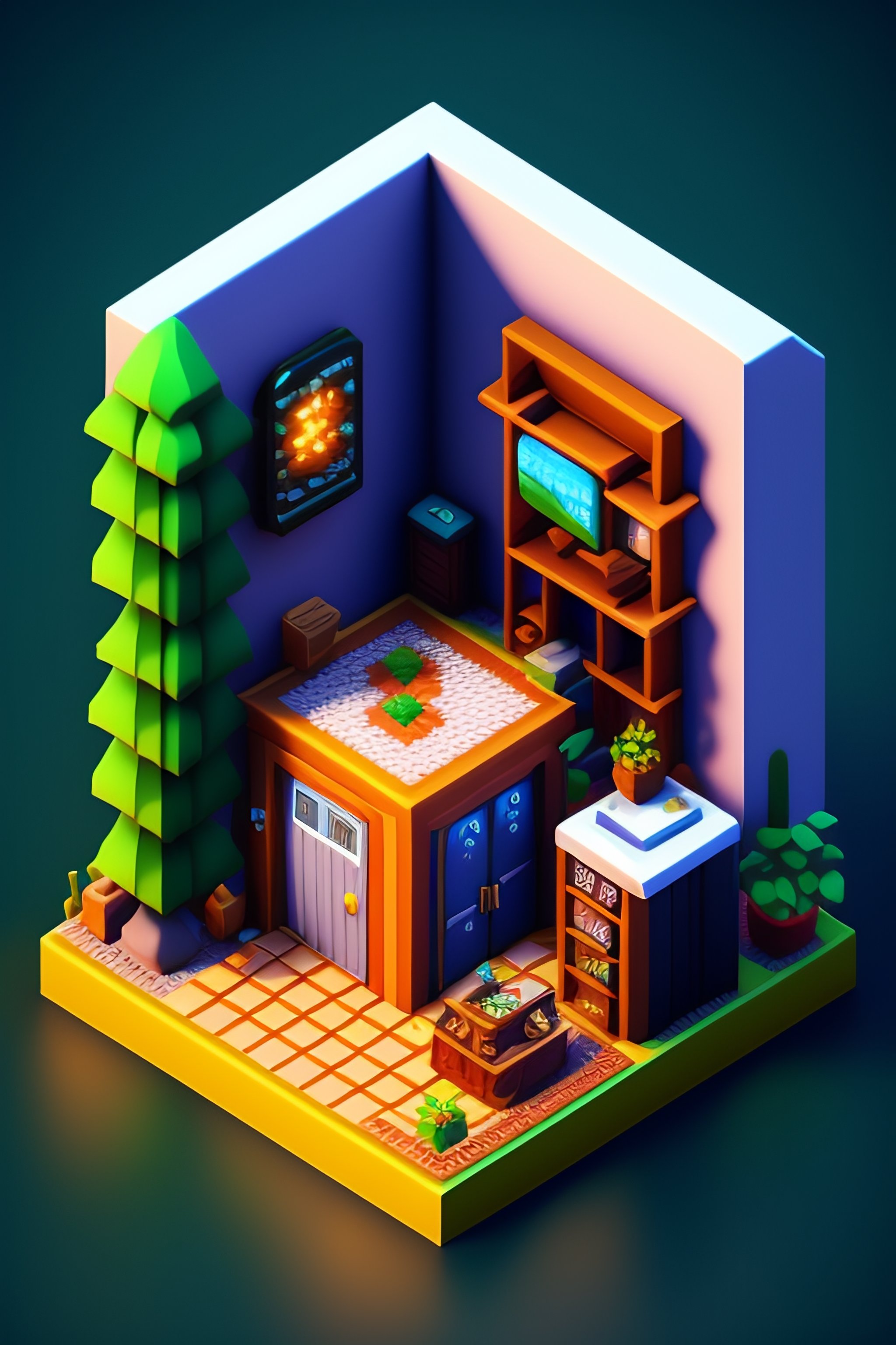 Lexica - Detailed isometric gaming-room, pixel art, unreal engine voxel ...