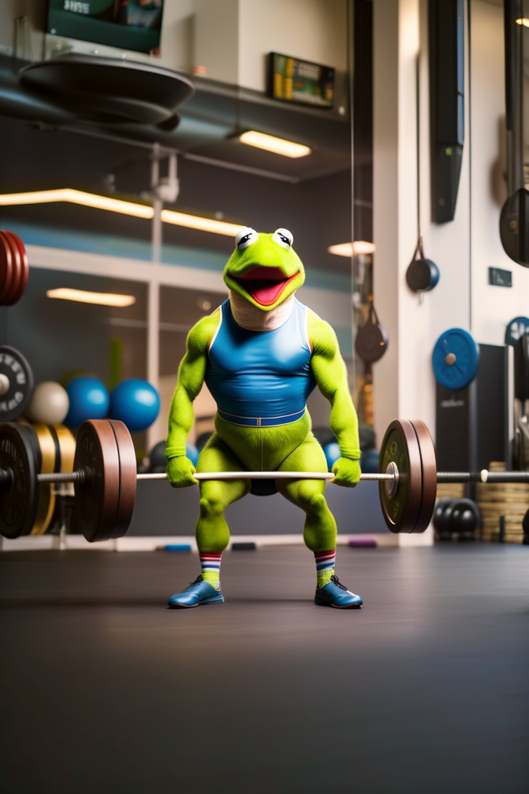Lexica - Kermit the Frog doing deadlifts at a luxury gym, portra 400 ...