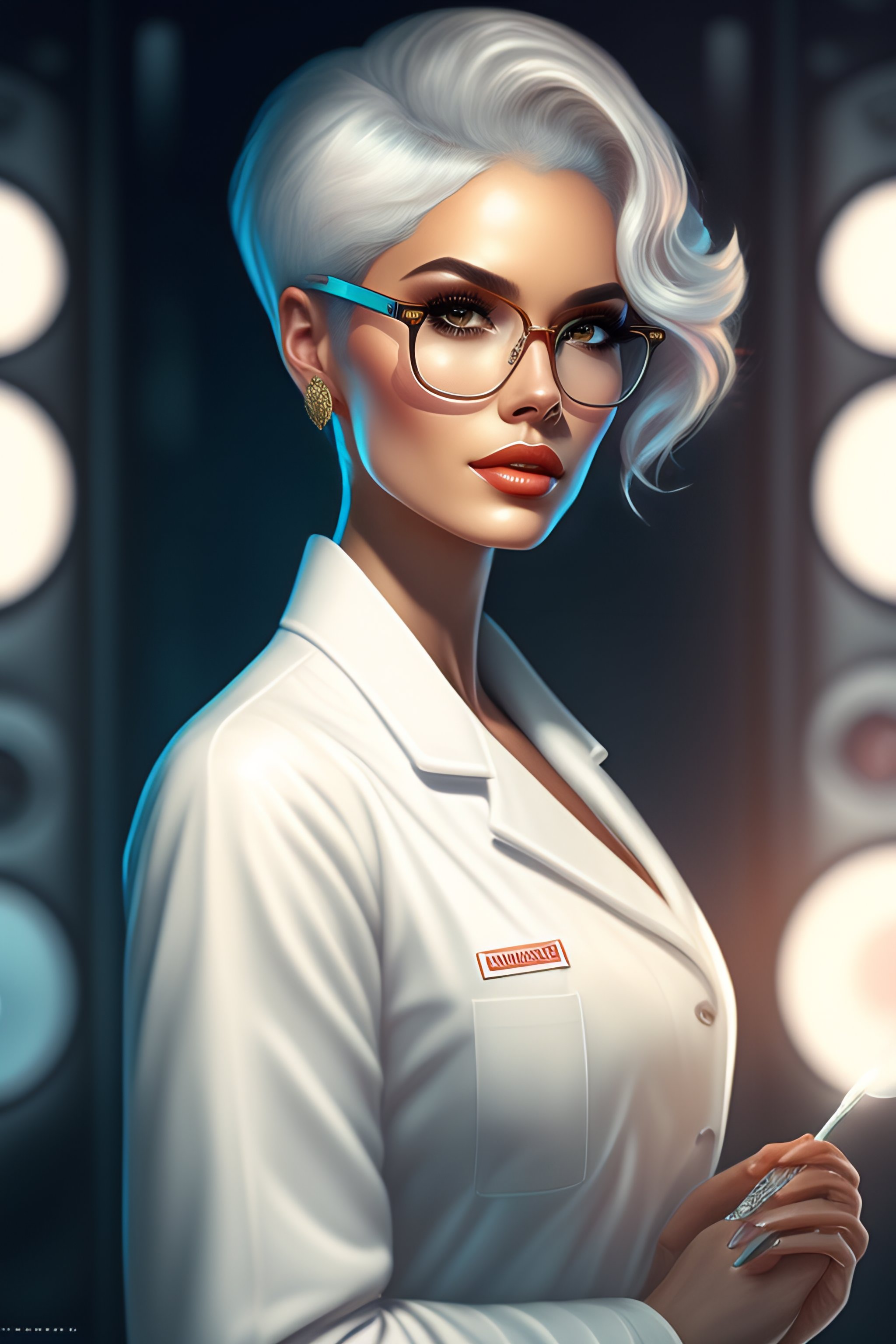 Lexica - Lisa Blackpinkwith short white hair, wearing lab coat and ...