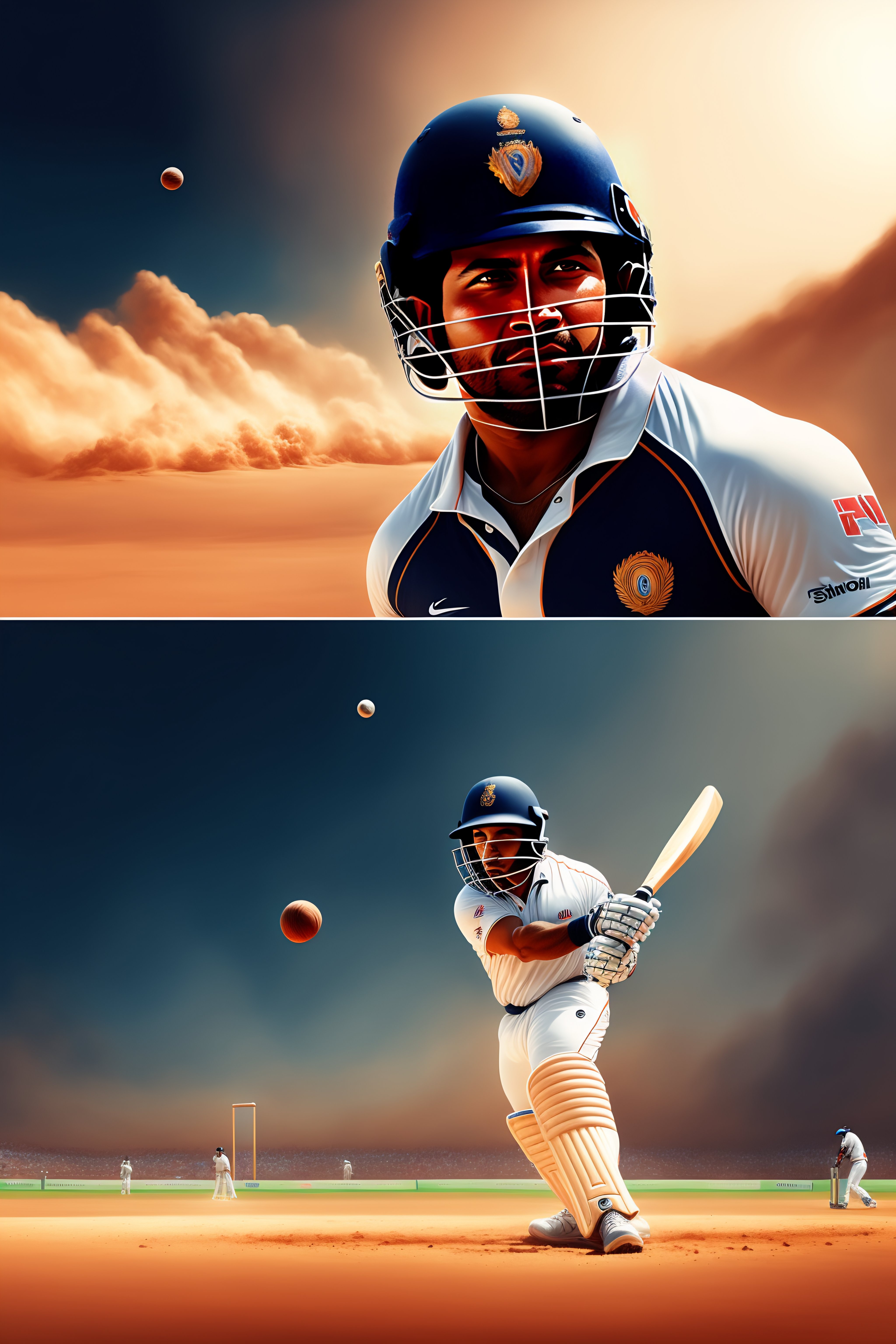 Lexica - Portrait of Sachin Tendulkar batting on a Cricket Pitch on ...