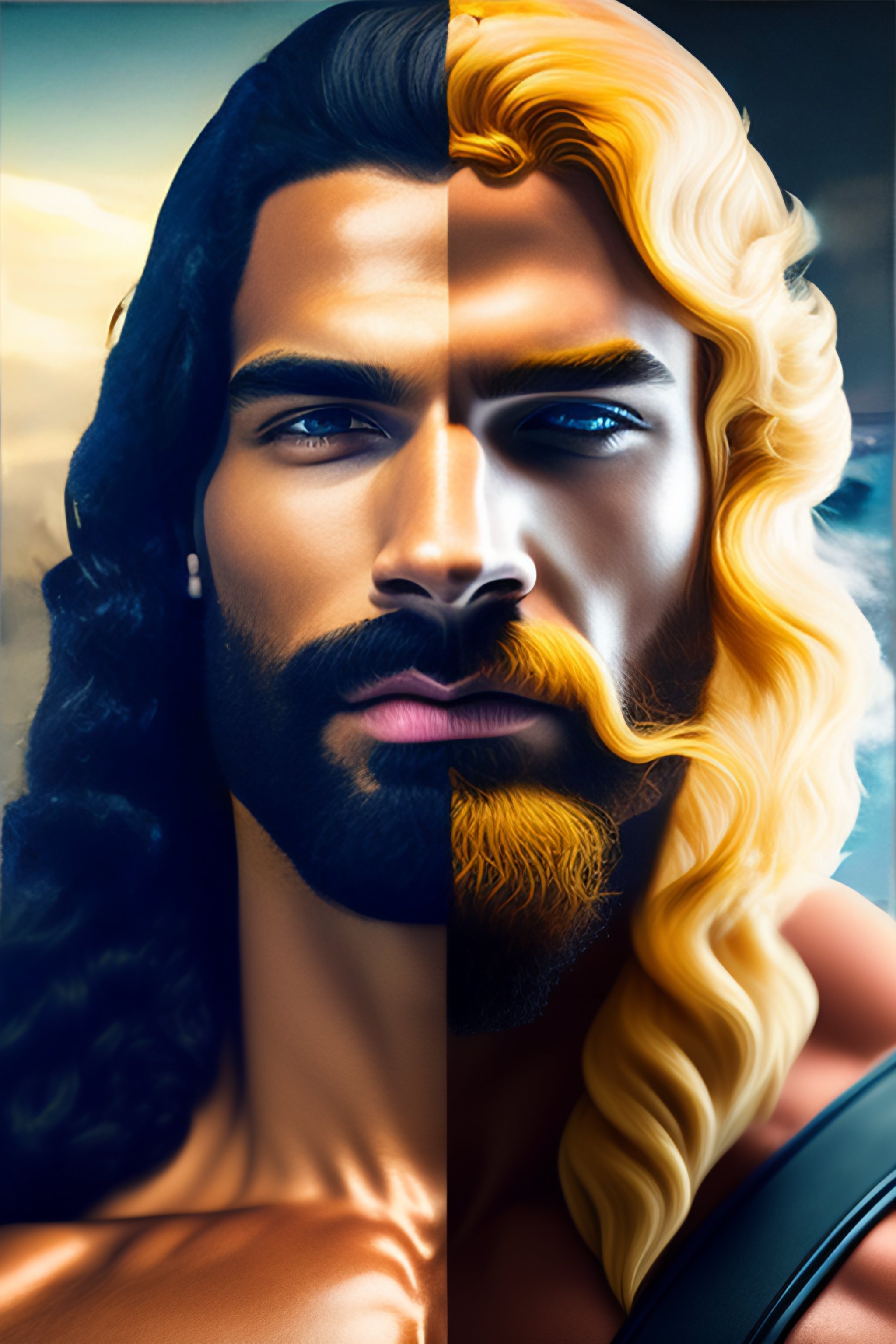 Lexica - Face half zeus half poseidon