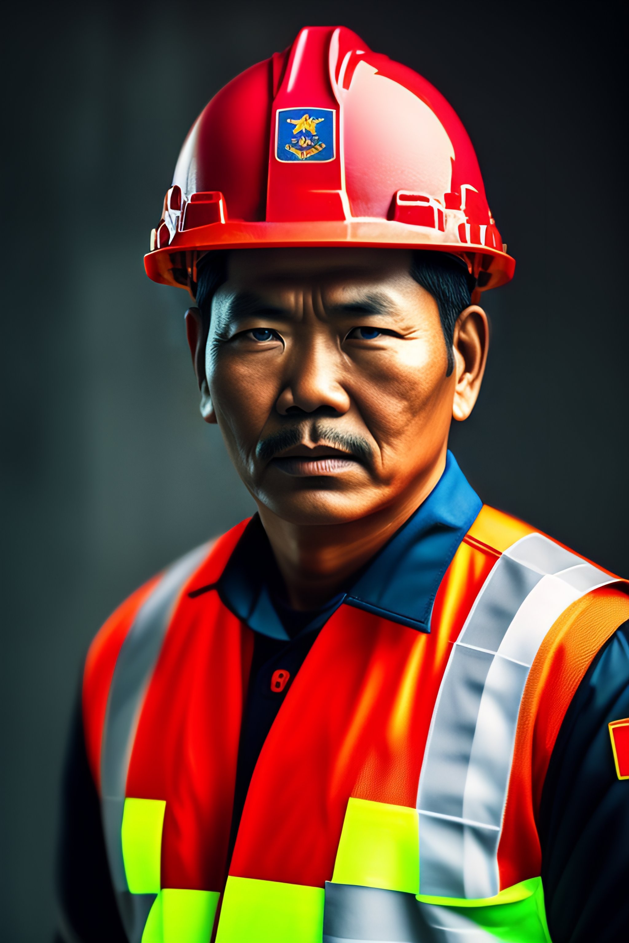 Lexica - A portrait of full red uniform indonesian safety officer at ...