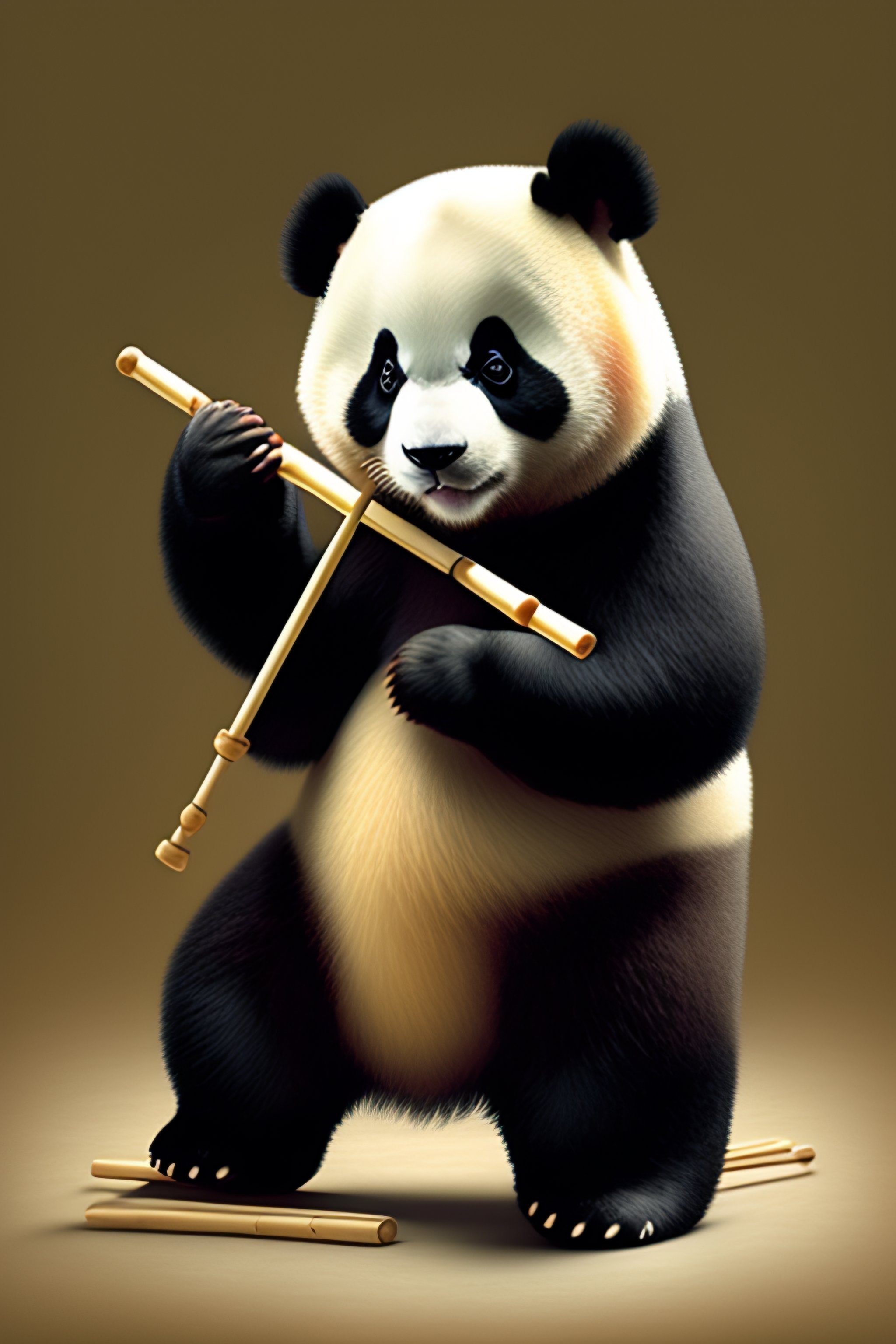 Lexica - Portrait of a cute panda playing the drums with bamboo sticks