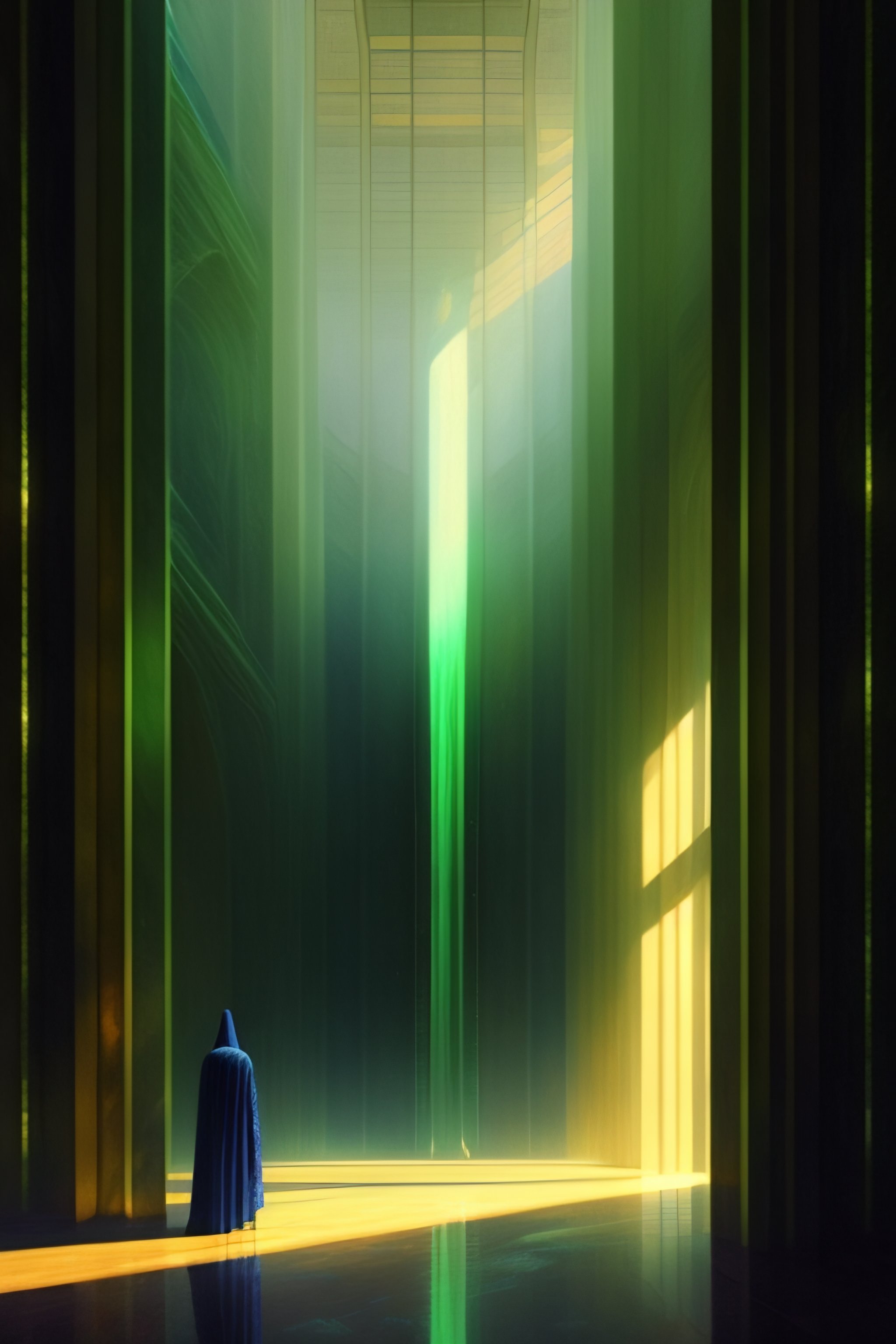 Lexica - A green shiny monolith of glass in a vast starwars styled room ...