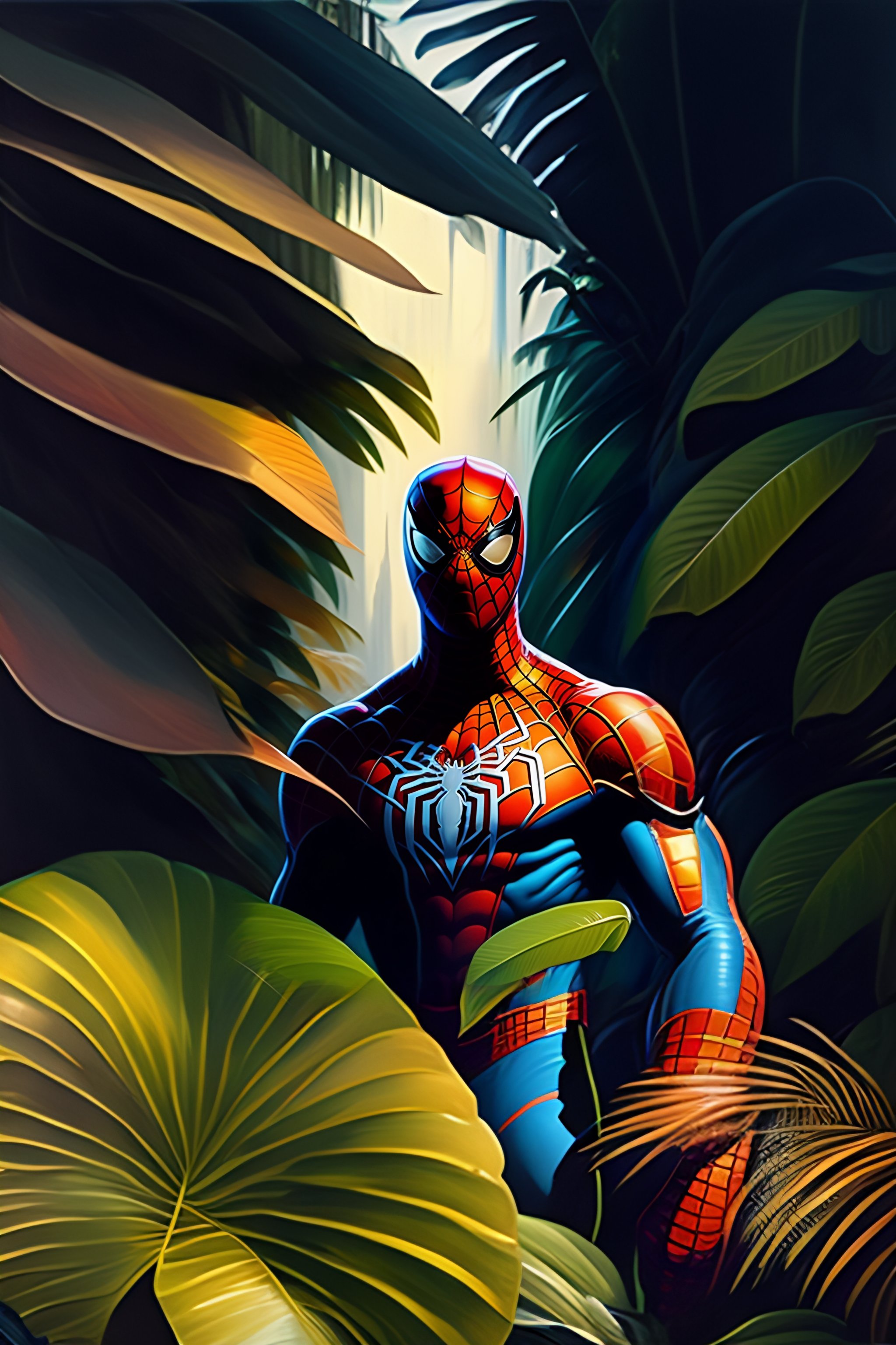 Lexica - "Spider-Man in the Jungle" by Syd Mead, cold color palette ...