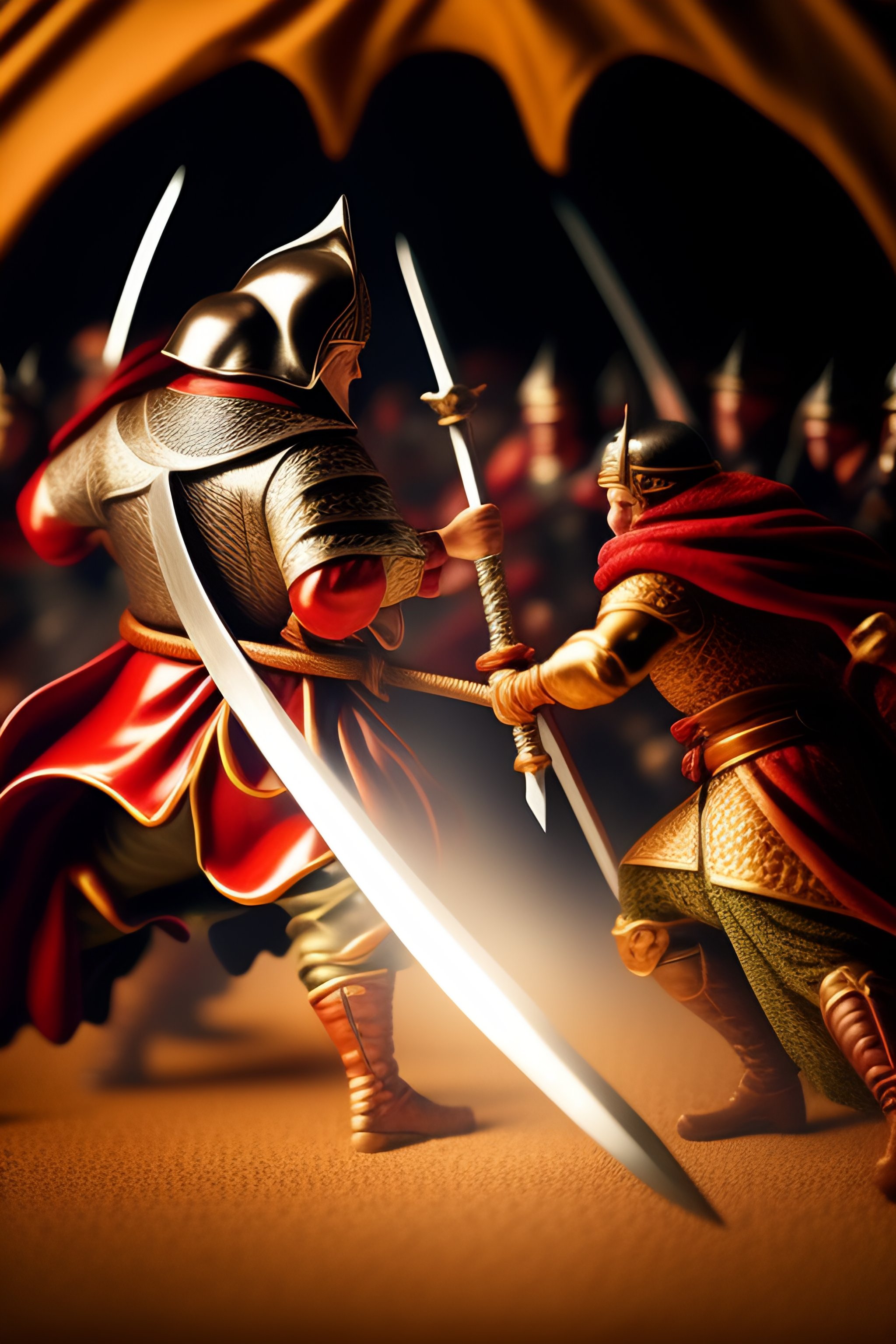 Lexica - Medieval battle scene focused on crazy sword fighter