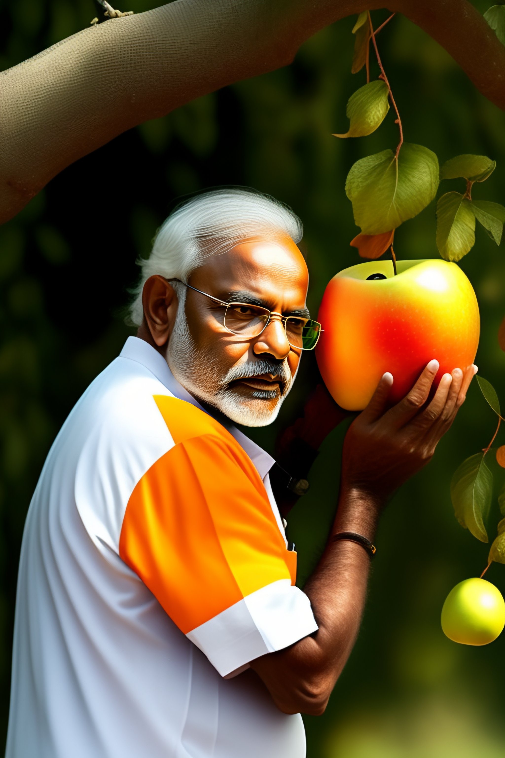 Lexica - Portrait of Narendra Modi picking apples from the tree
