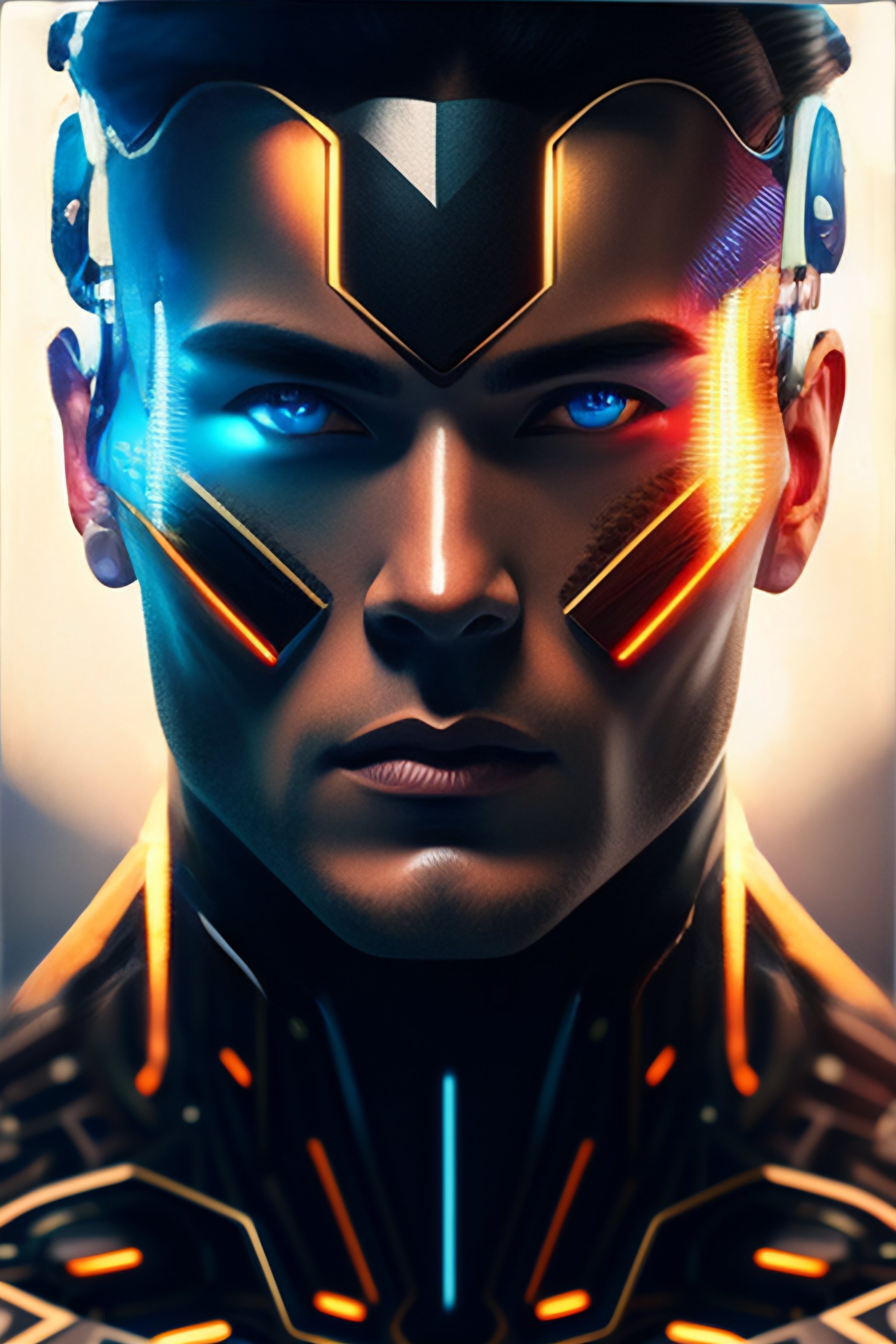 Lexica - Man, human cyborg, half face human half skull machine, tron ...