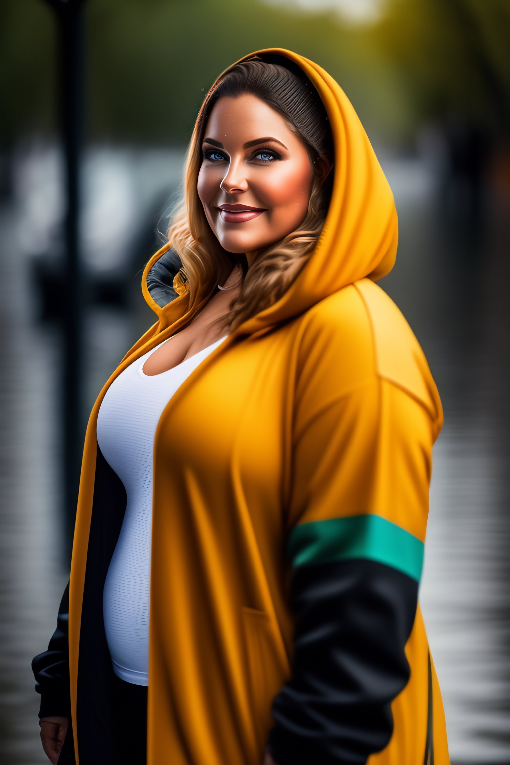 Lexica - Full-figured Swedish woman wearing wet hoodie
