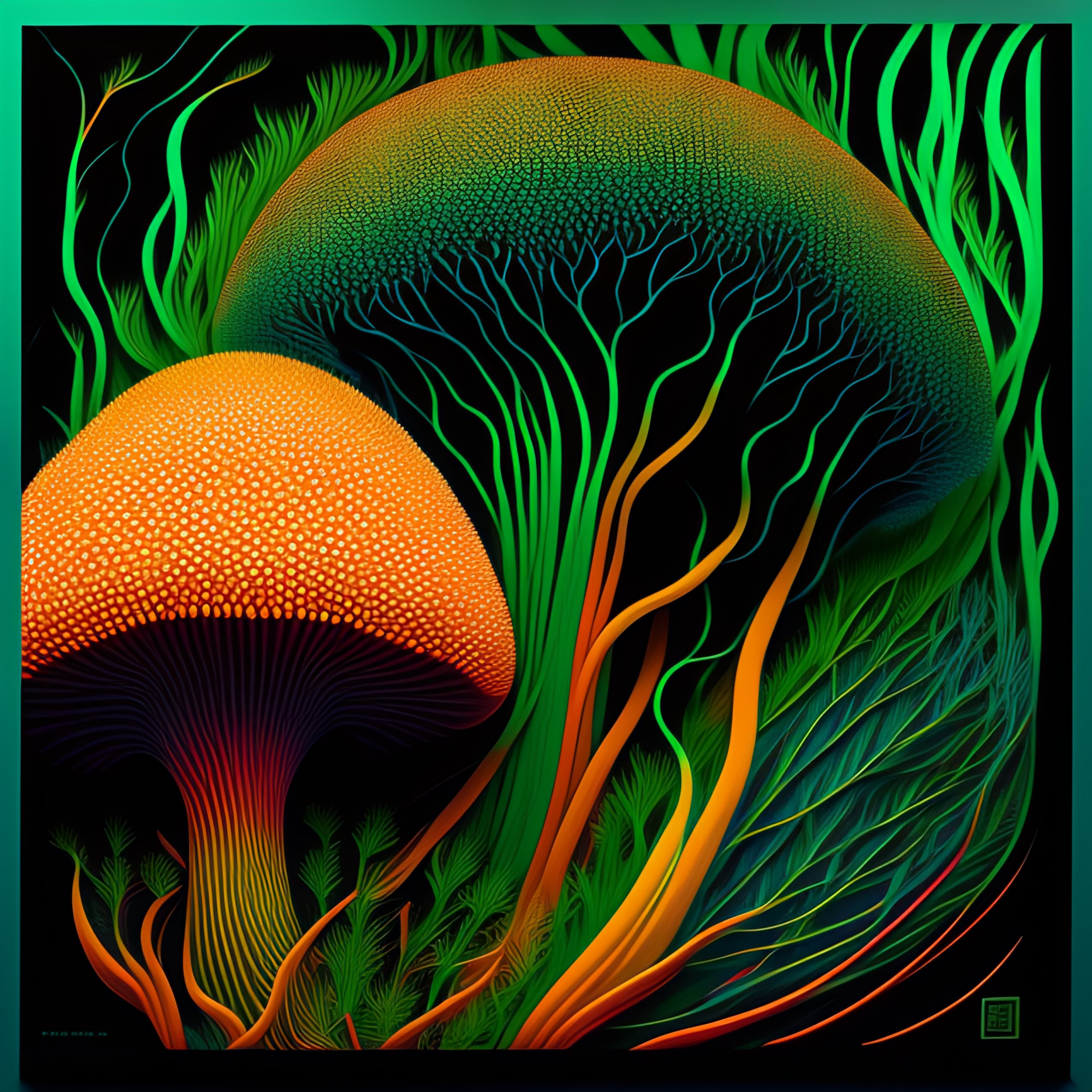 Lexica - Plethora of teal and coral mushrooms and mycelium,colorfu ...