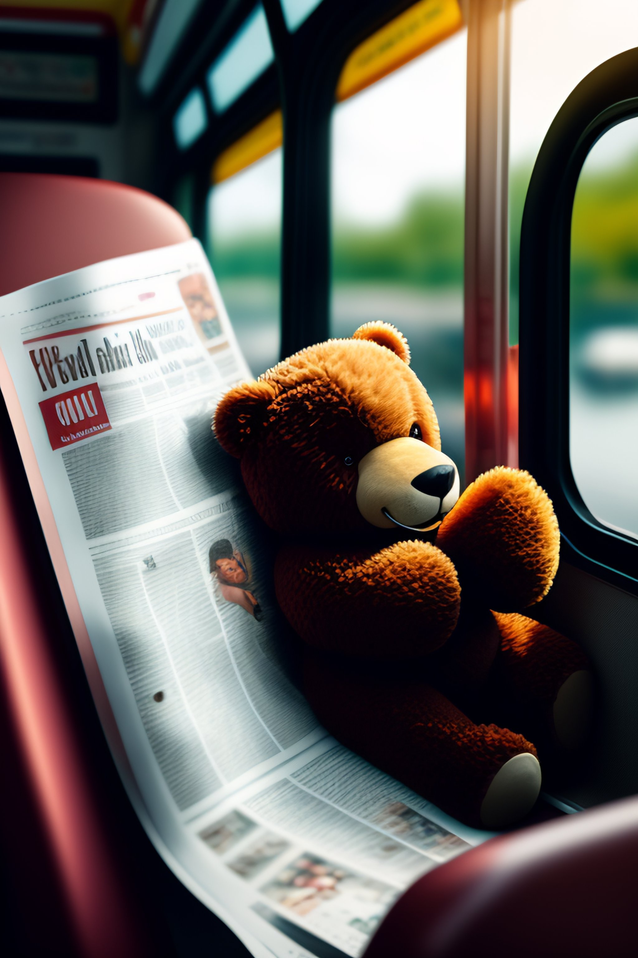 Lexica - Angry teddy bear reading newspaper in the bus