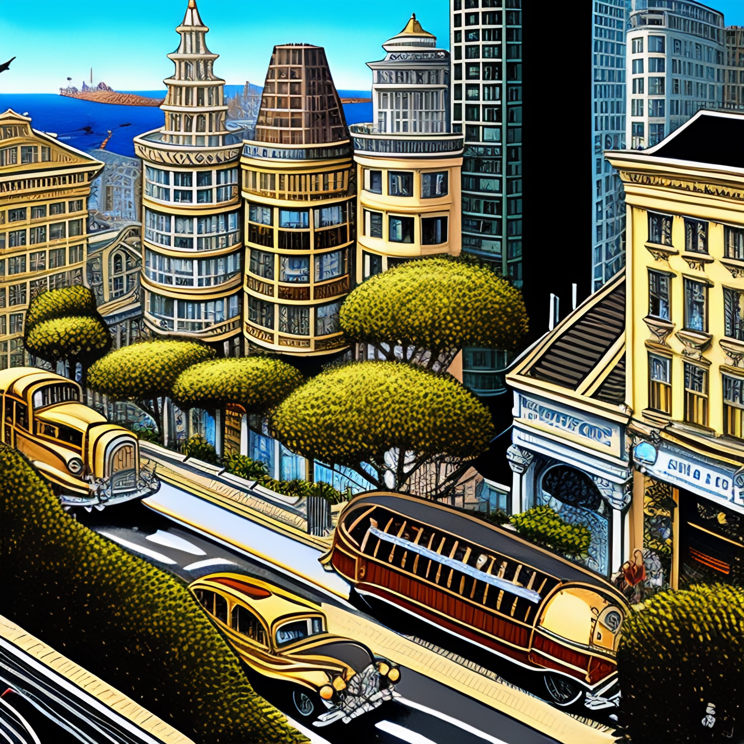Lexica - Maximalist chaotic Lombard Street San Francisco, birds eye ...