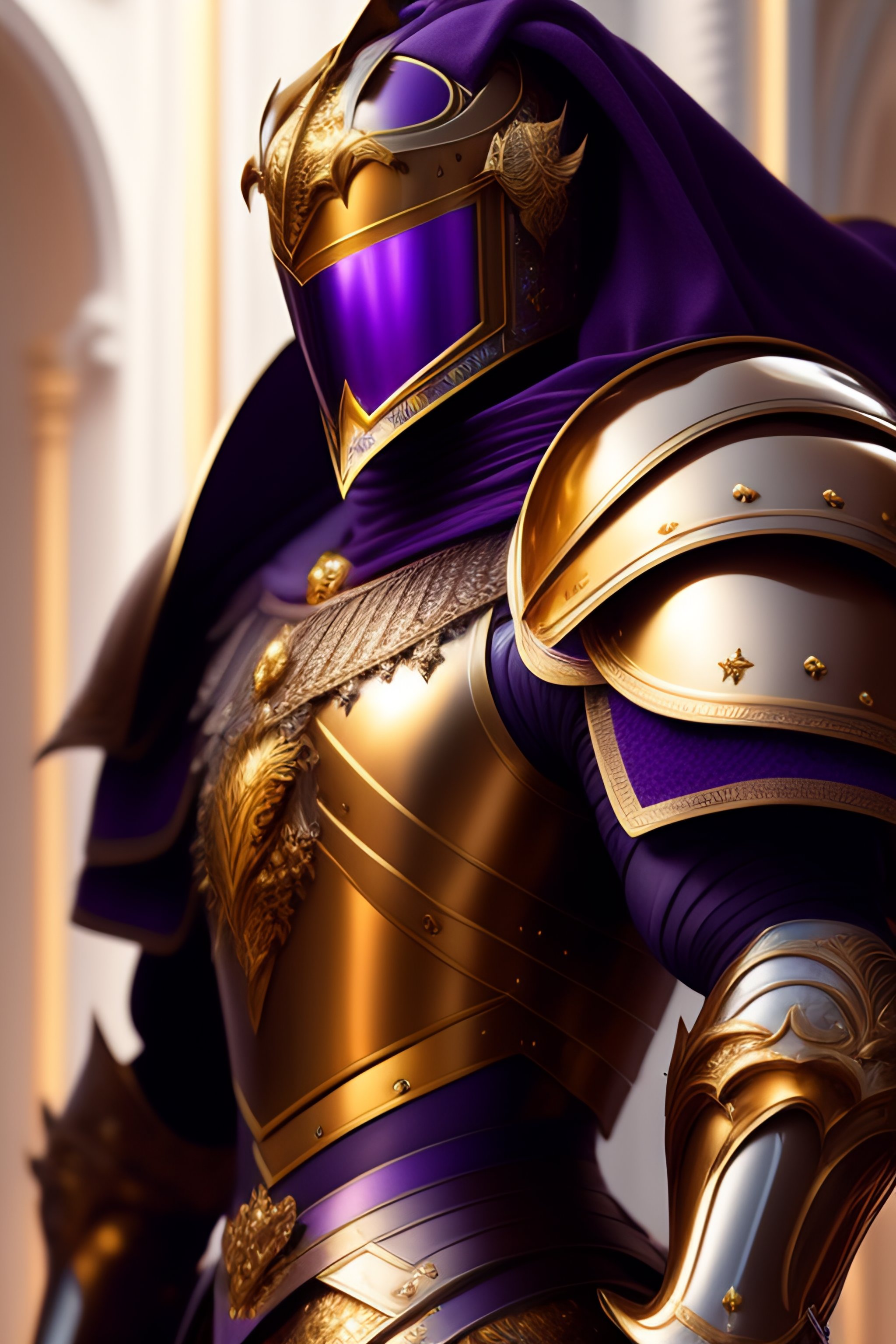 Lexica - Painting of a robust european knight in full purple and gold ...