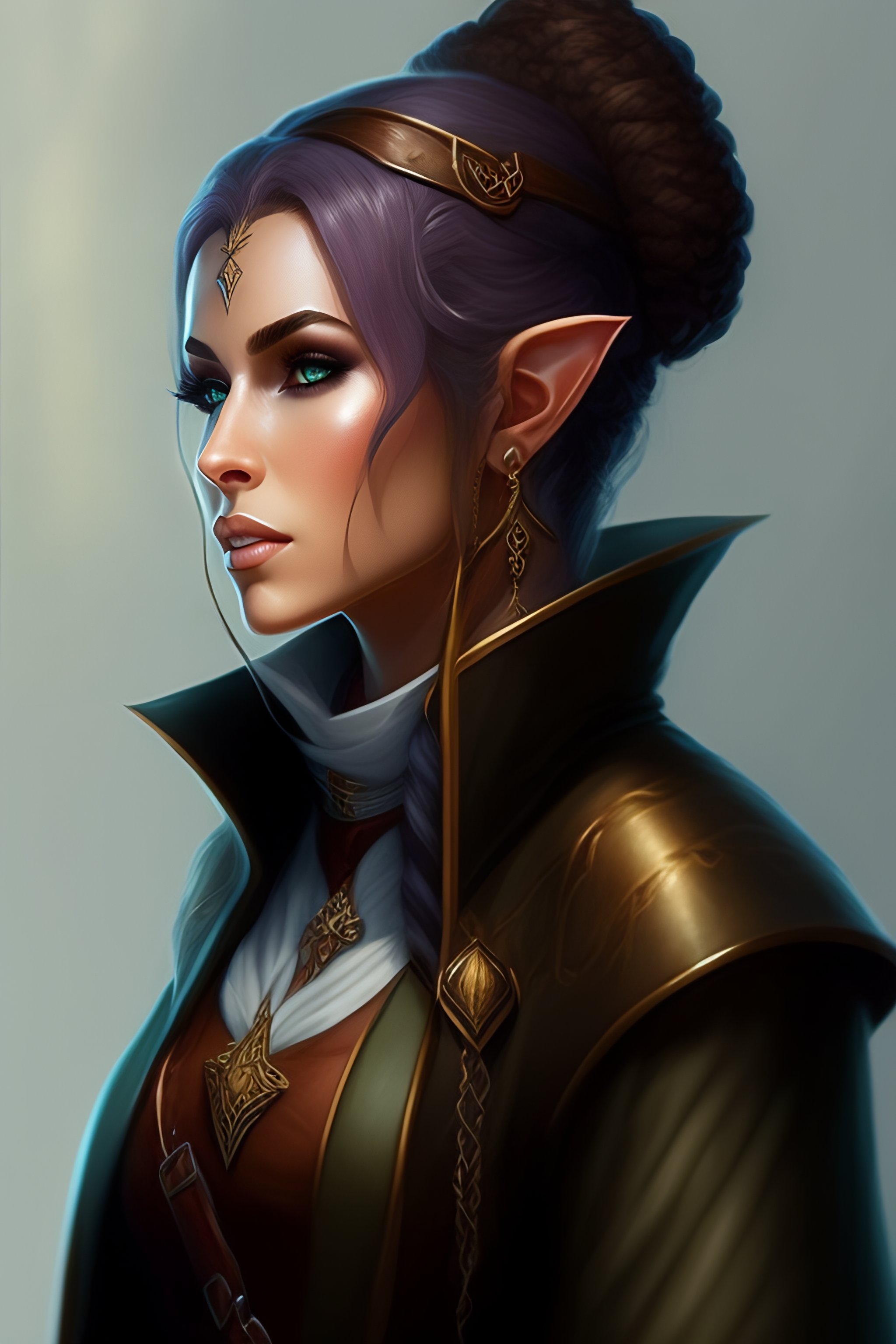 Lexica - Dnd charater, halh human, half elf, wearing a coat, elf ears ...