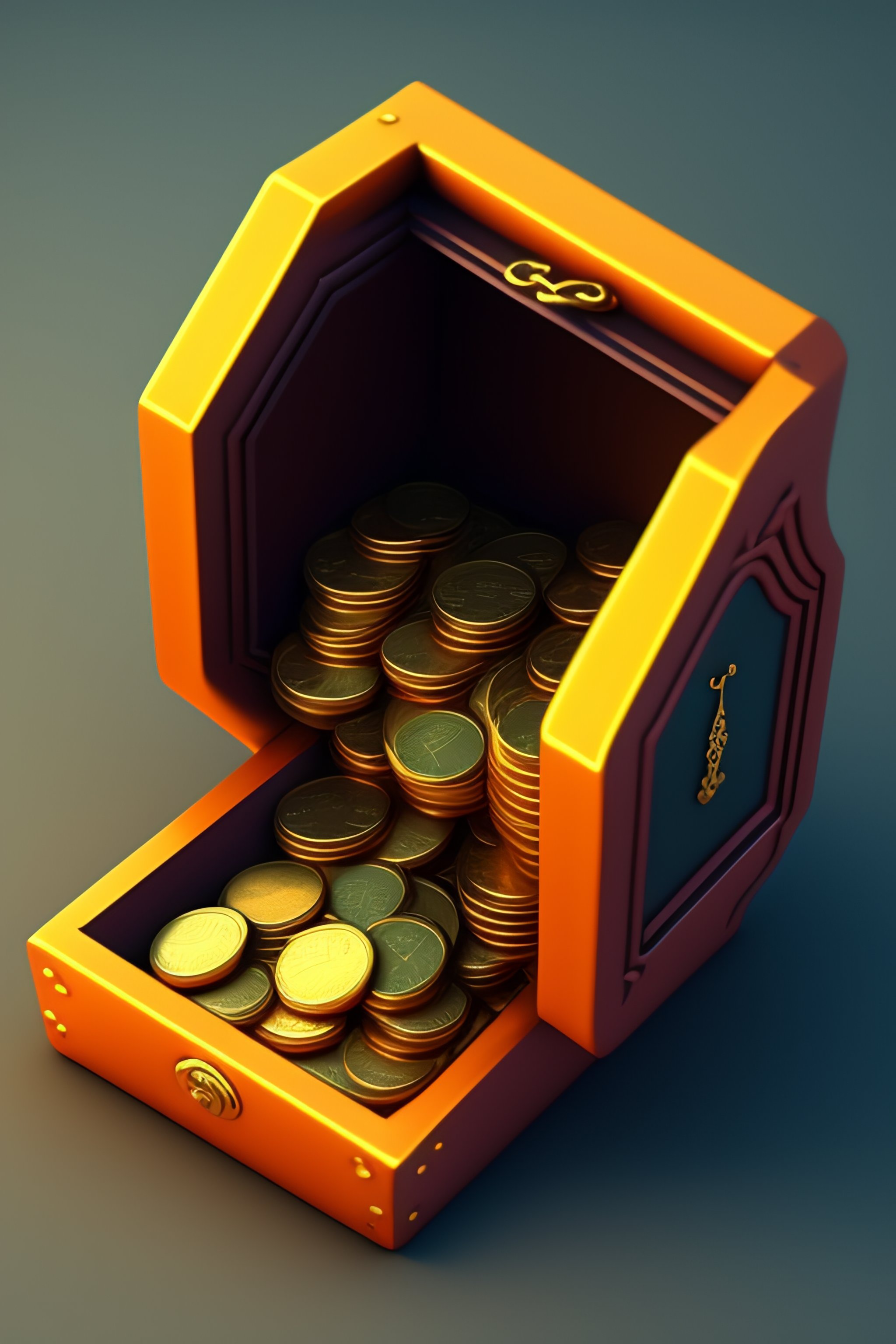Lexica - Chest full of coins for game 3d isometric, artstation