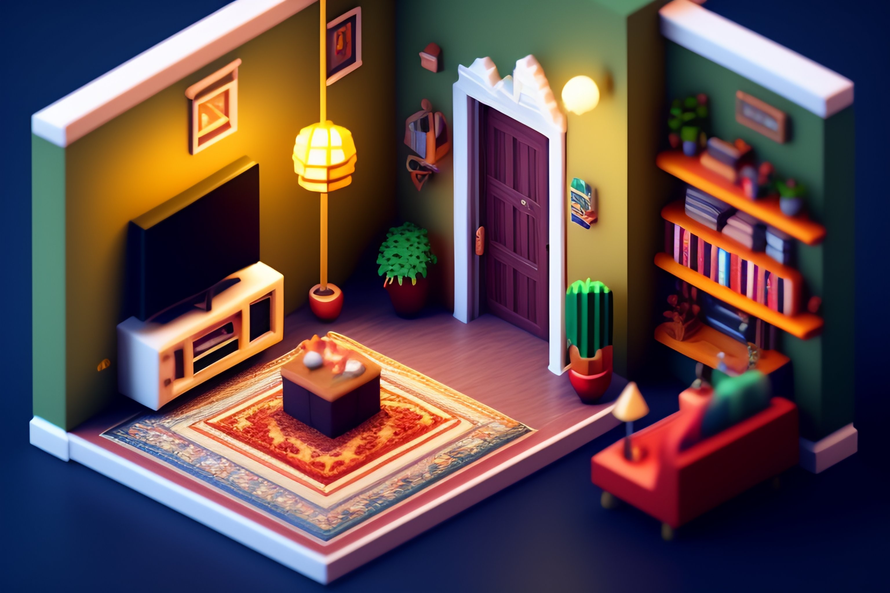 Lexica - Detailed isometric living room, pixel art, unreal engine voxel ...