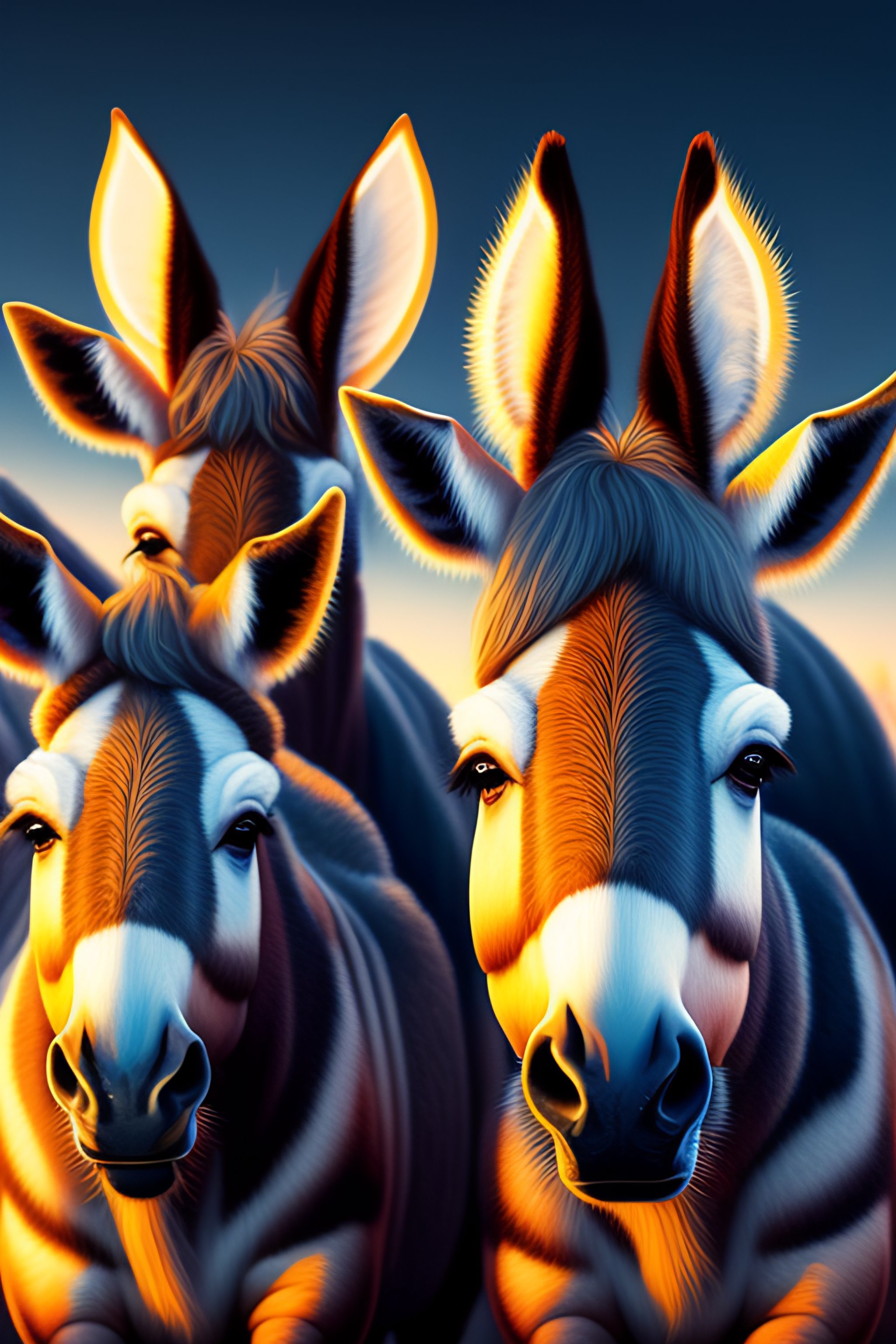 Lexica - A row of happy! donkeys!!! eating popcorn with fascination and ...