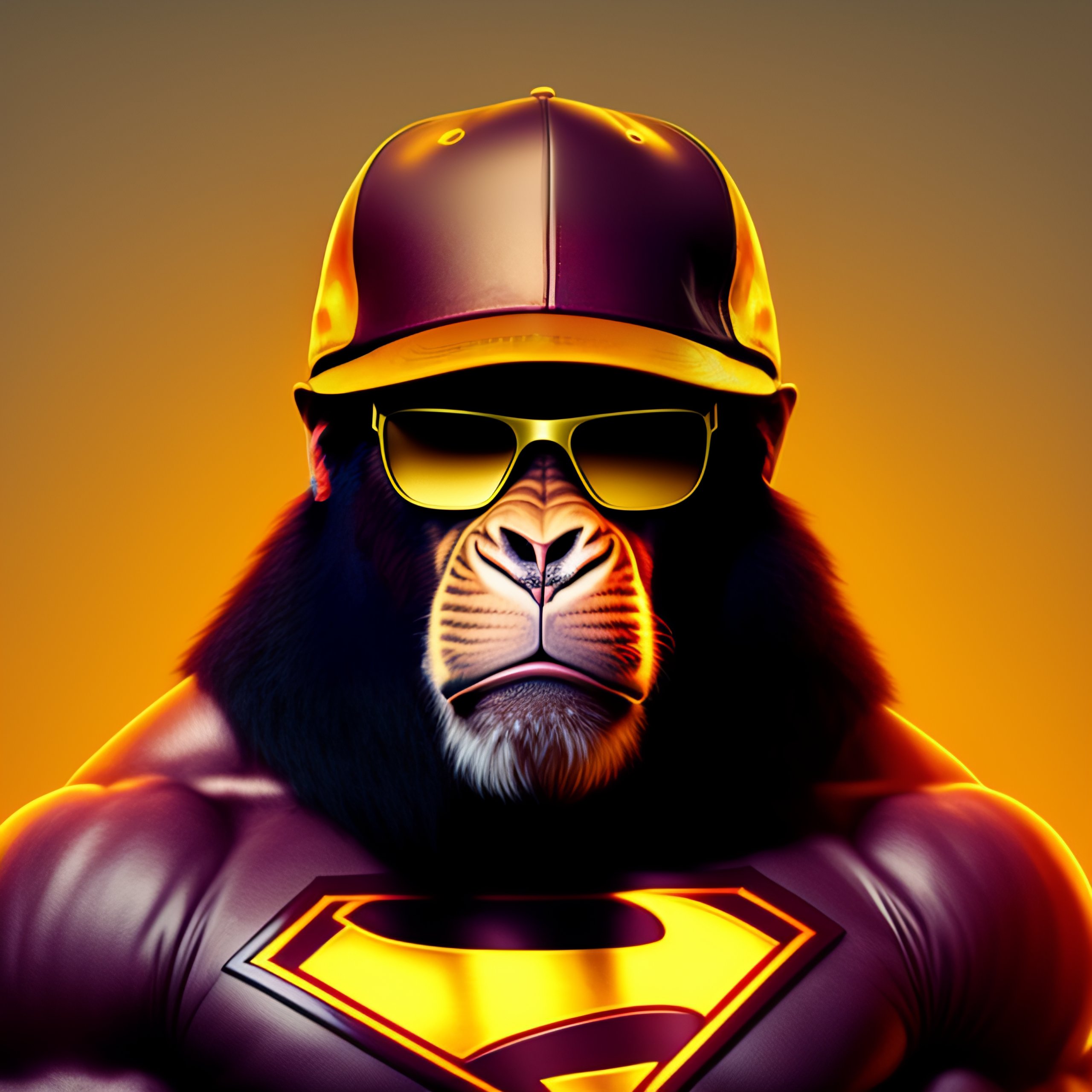 Lexica - Super Hero Ape wearing a cap and t-shirt with x logo and a big ...