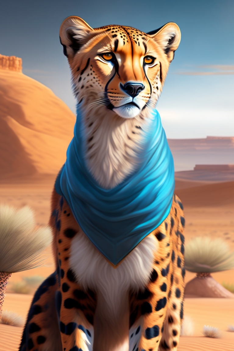 Lexica - Fantasy (cheetah), standing desert, L, (8k), "Beautiful ...